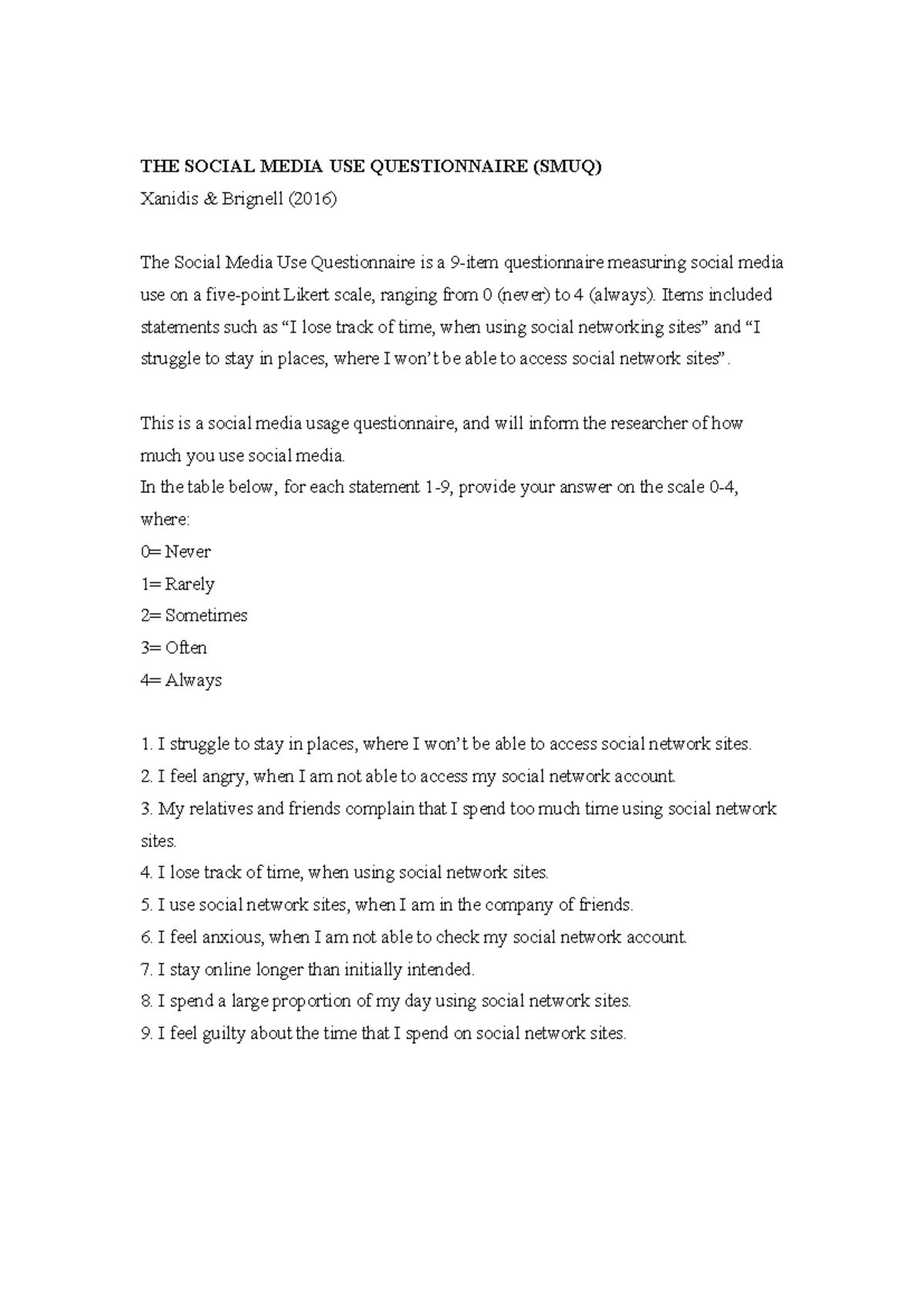 Social Media Use Questionnaire (SMUQ) Analysis and Insights - Studocu