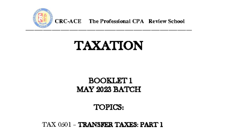TAX 0501 Final Exam Review: Transfer Taxes & Estate Tax Overview - Studocu