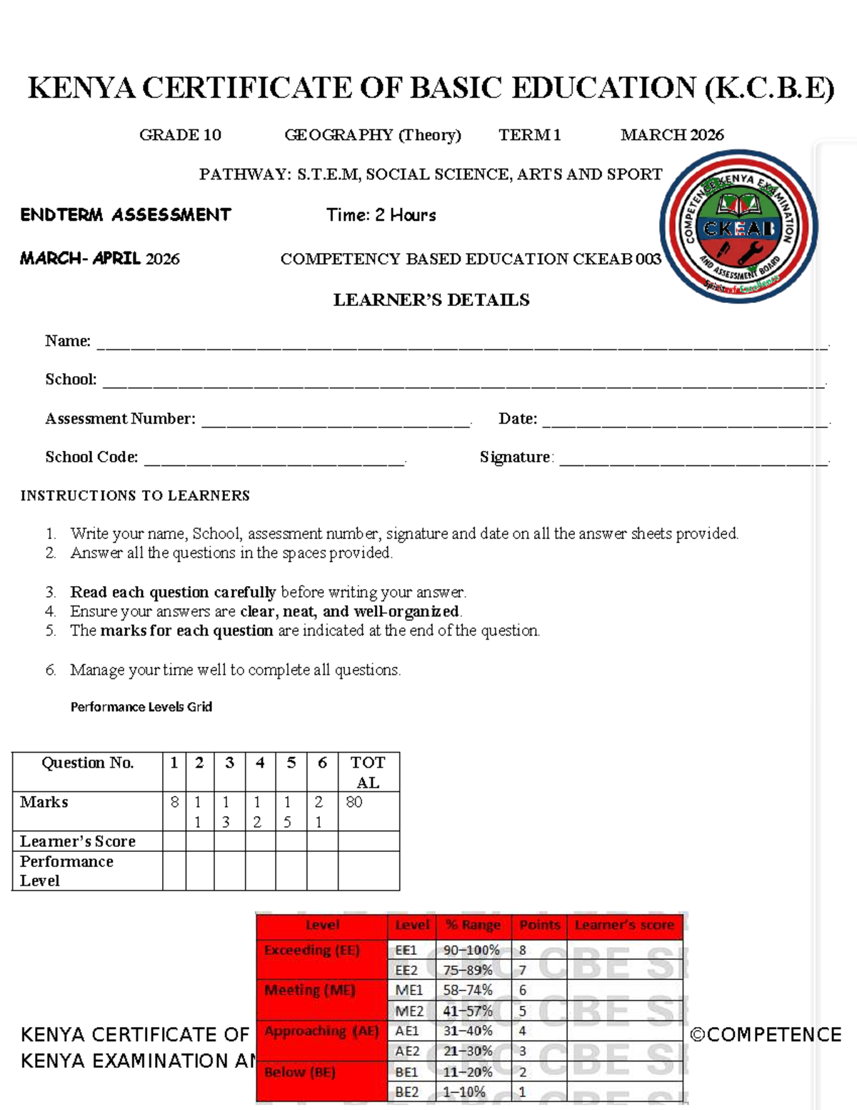 Grade 10 Geography (K.C.B.E) Term 1 Assessment Notes - 2026 - Studocu