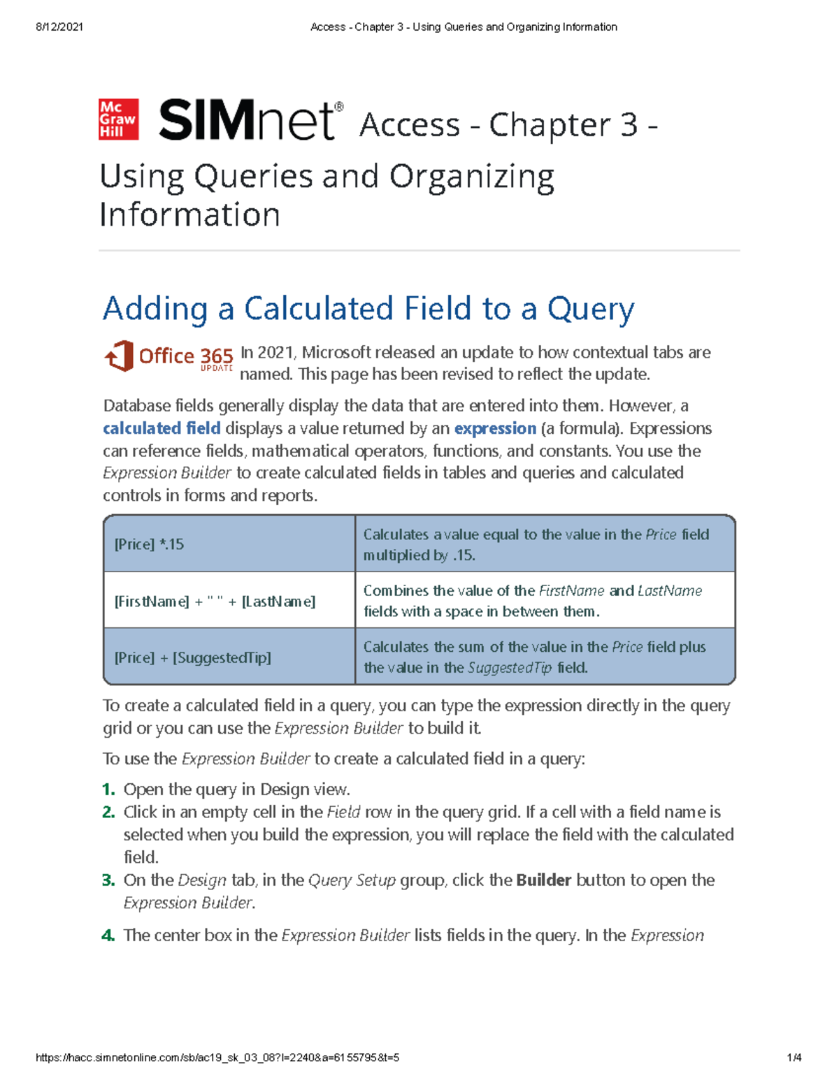 Access Chapter 3 Adding Calculated Field To Query Access