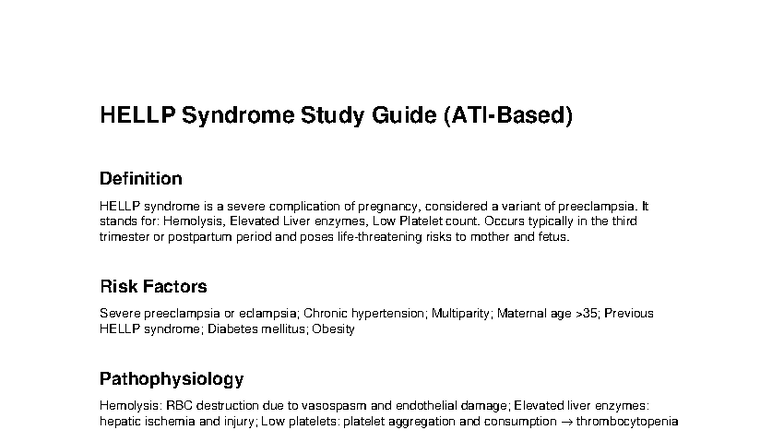 Hellp Syndrome Study Guide with Nclex - HELLP Syndrome Study Guide (ATI ...