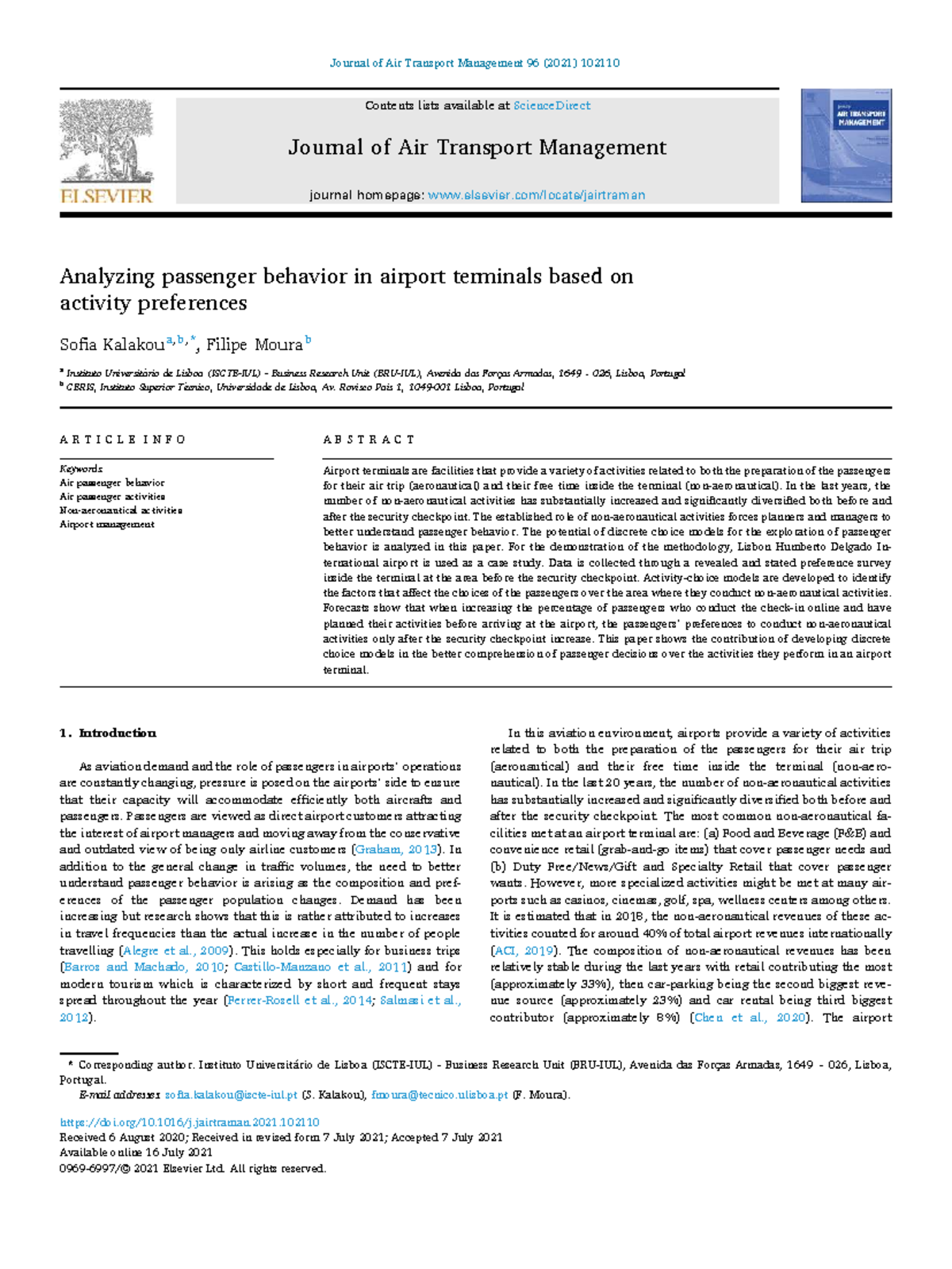 Analyzing Passenger Behavior in Airport Terminals: A Case Study of ...