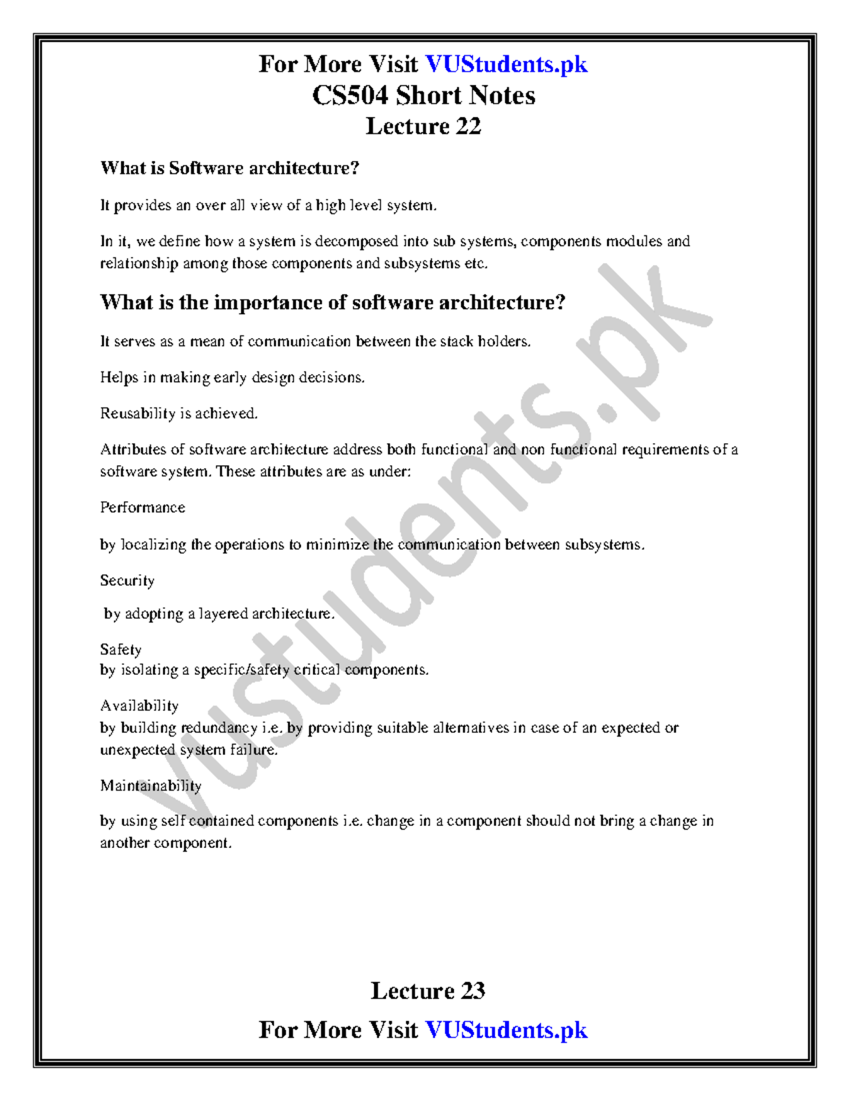 CS504 Short Notes - Cs601 - For More Visit VUStudents For More Visit ...