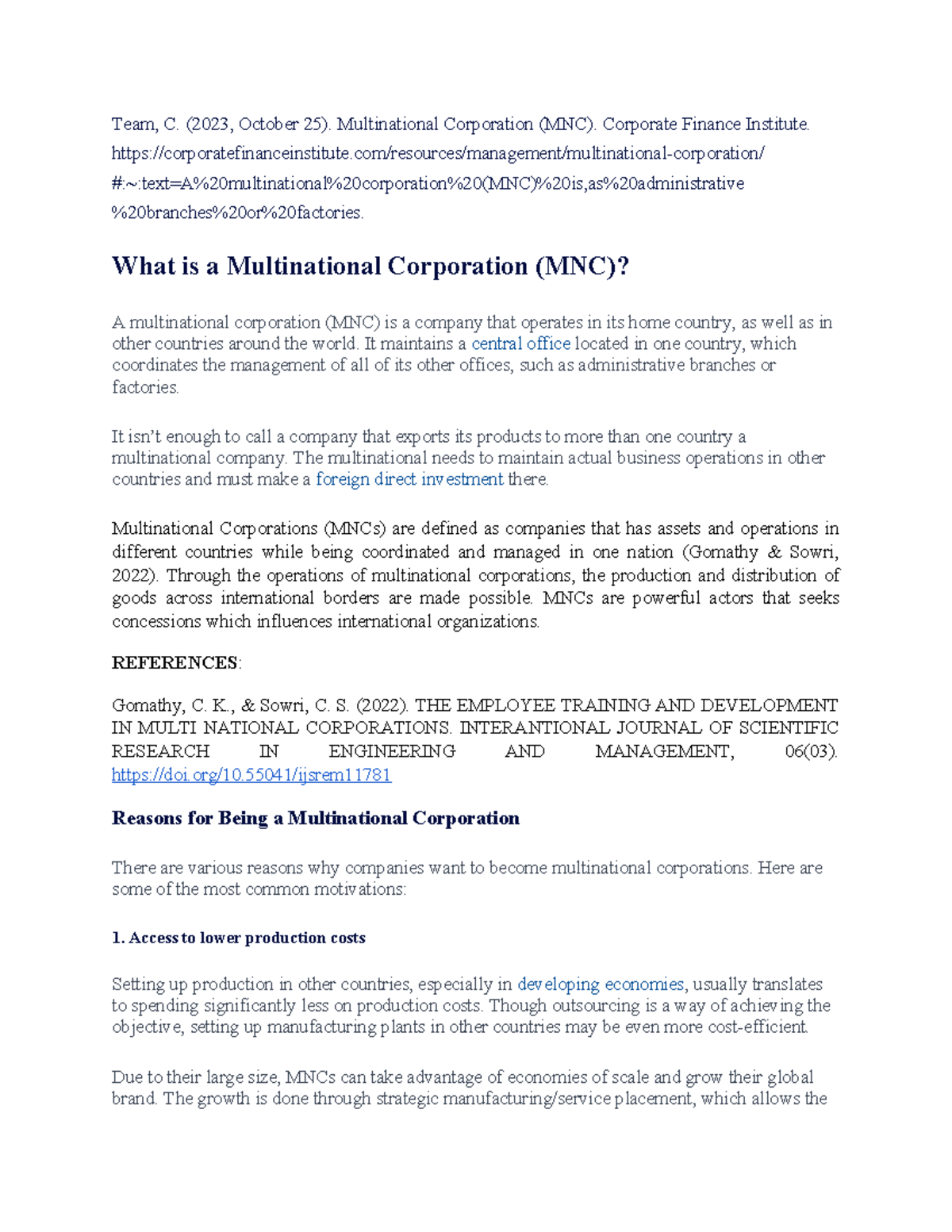 MNC 101: Understanding Multinational Corporations - Lecture Notes - Studocu