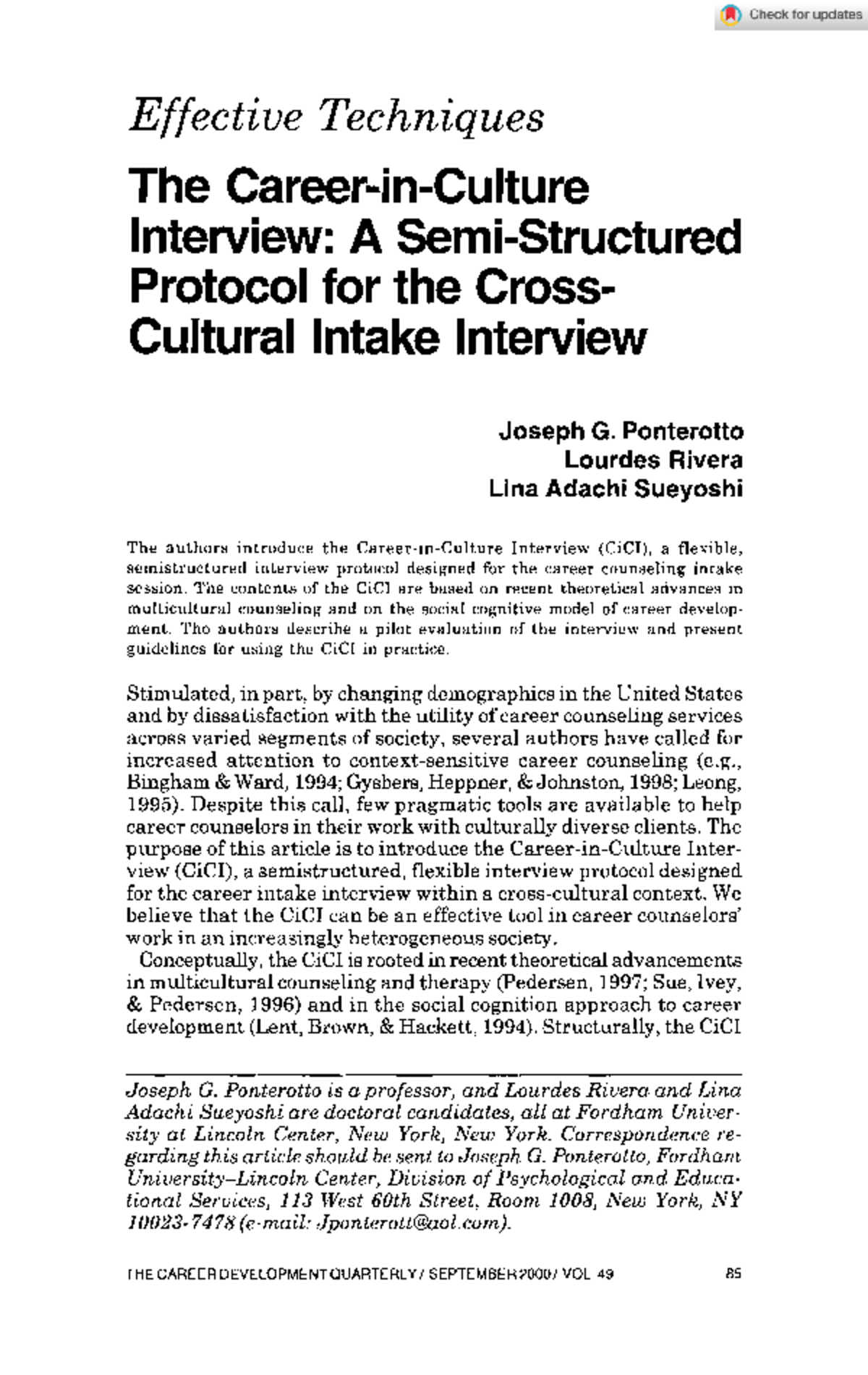 Effective Techniques for the Career-in-Culture Interview (CiCI) Guide - Studocu