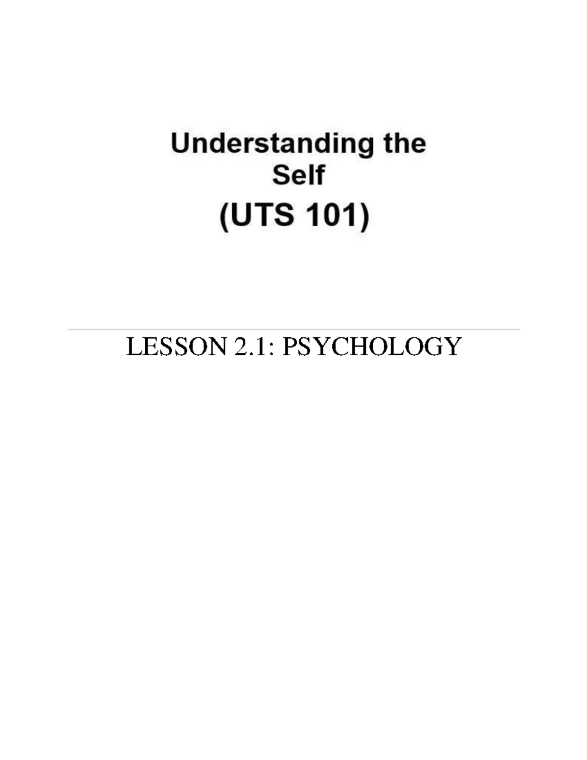 UTS L2 - Psychology Lesson 2: Understanding the Self and Self-Concept ...