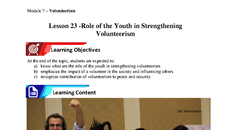Module 7: Youth Volunteerism and Its Role in Peacebuilding - Studocu