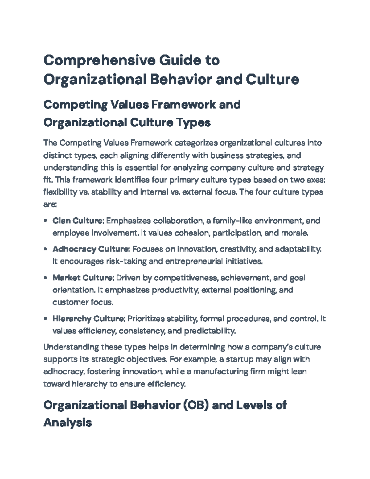 Comprehensive Overview of Organizational Behavior & Culture (OB 101 ...