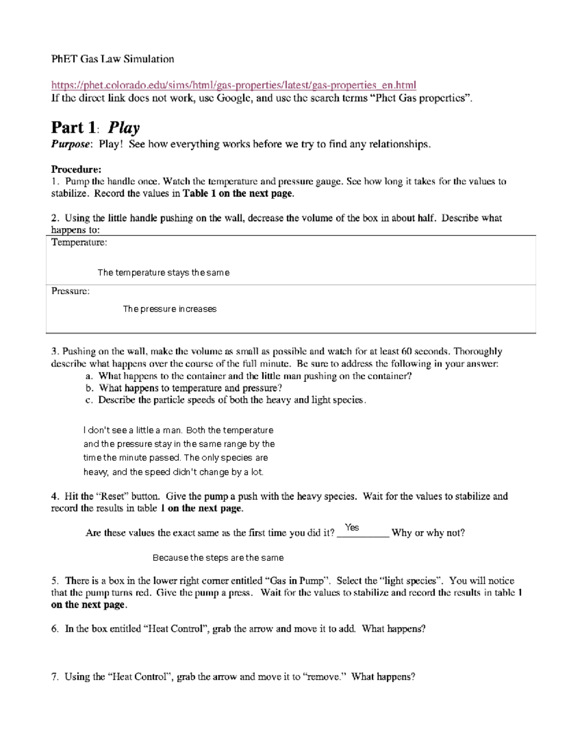 PHet Gas Law Simulation Analysis: Pressure, Temperature & Volume ...