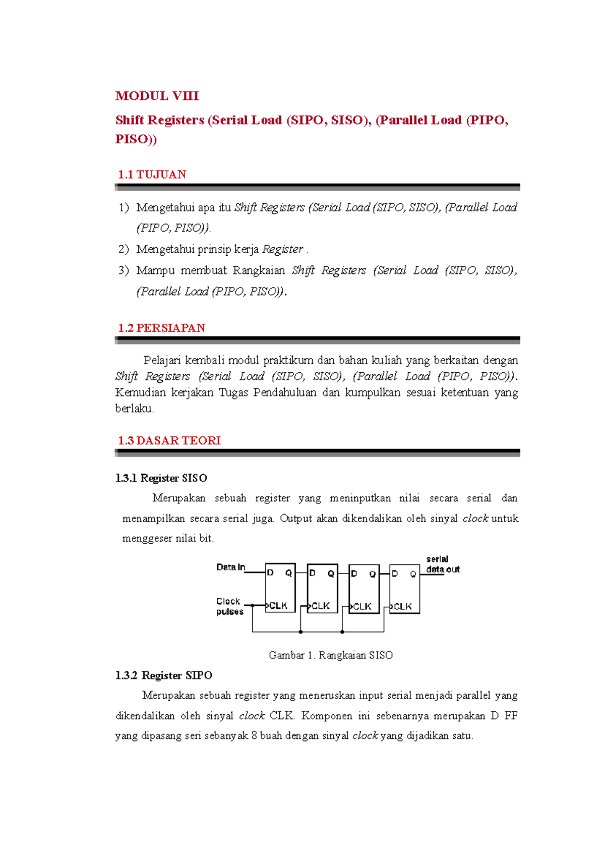 Modul 8 - Shift Registers: SIPO, SISO, PIPO, PISO Overview and Design - Studocu