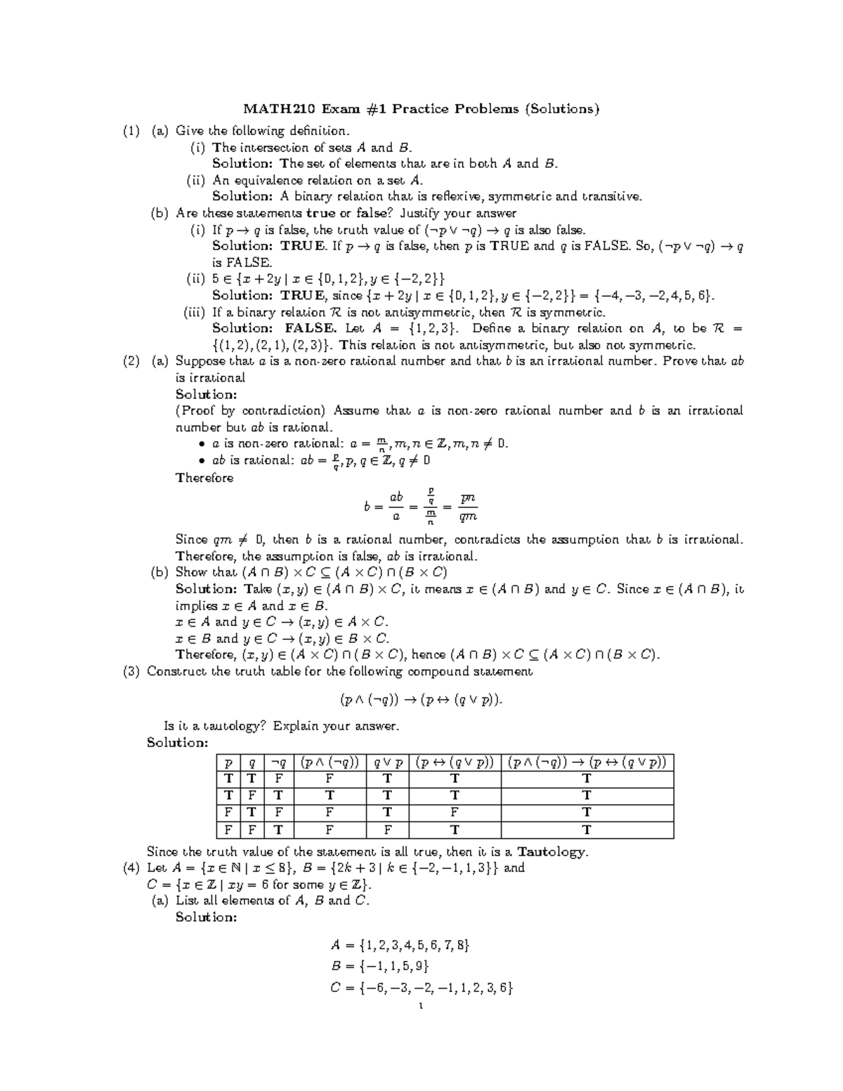 MATH210 Exam 1 Review Answers-1 - MATH210 Exam #1 Practice Problems ...