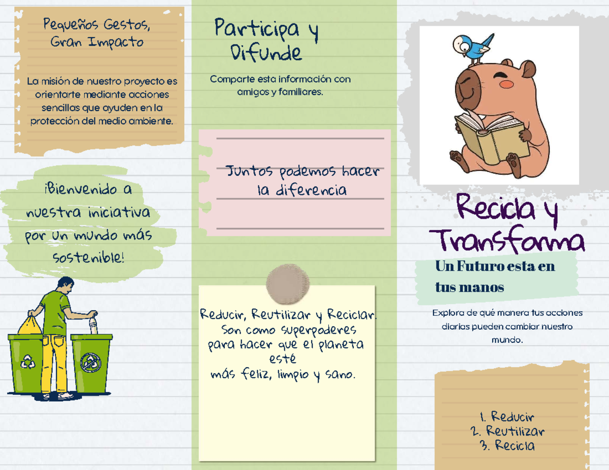 Folleto Tríptico de Reciclaje Ecológico: Pequeños Gestos, Gran Impacto ...