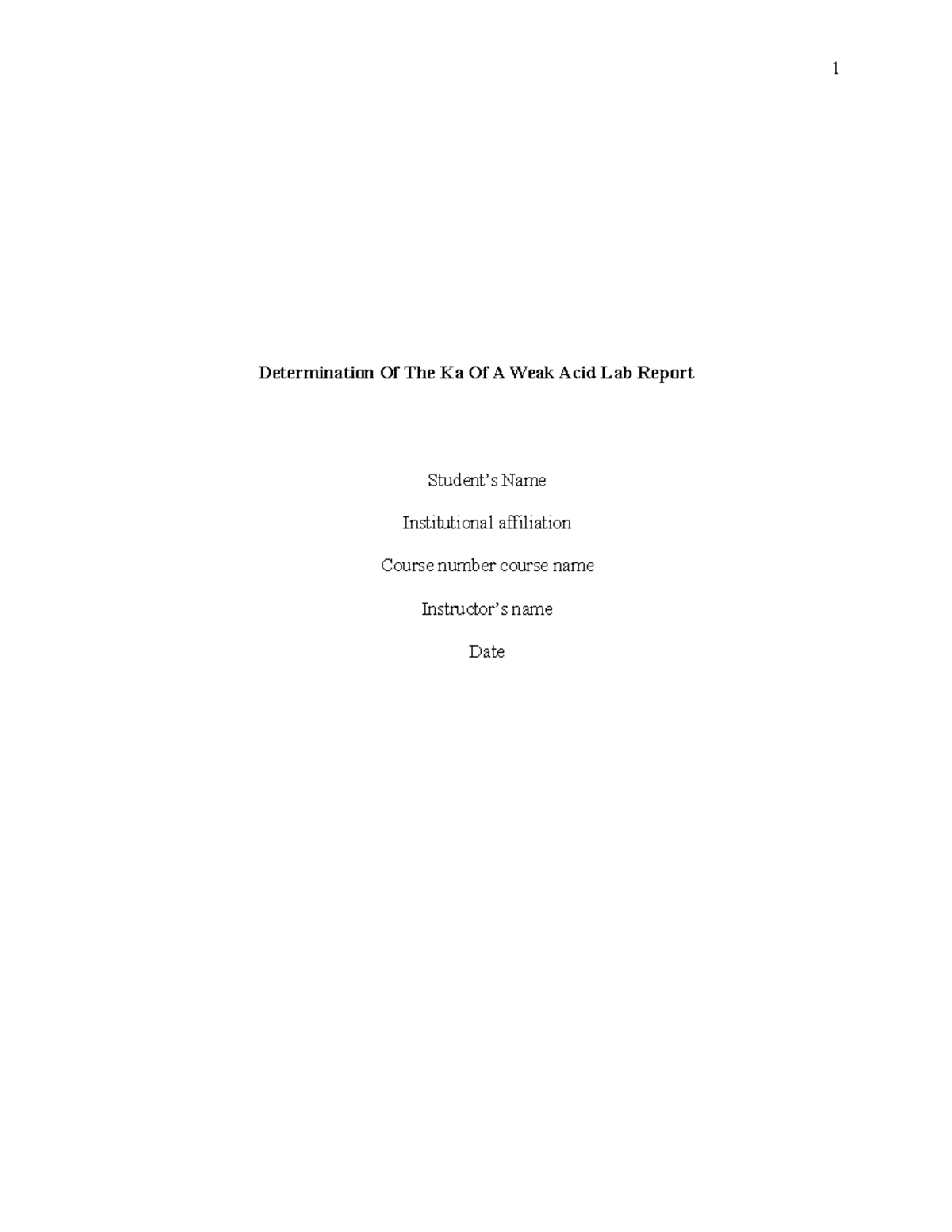 Lab Report: Determination of Ka for Weak Acid (Course Code) - Studocu