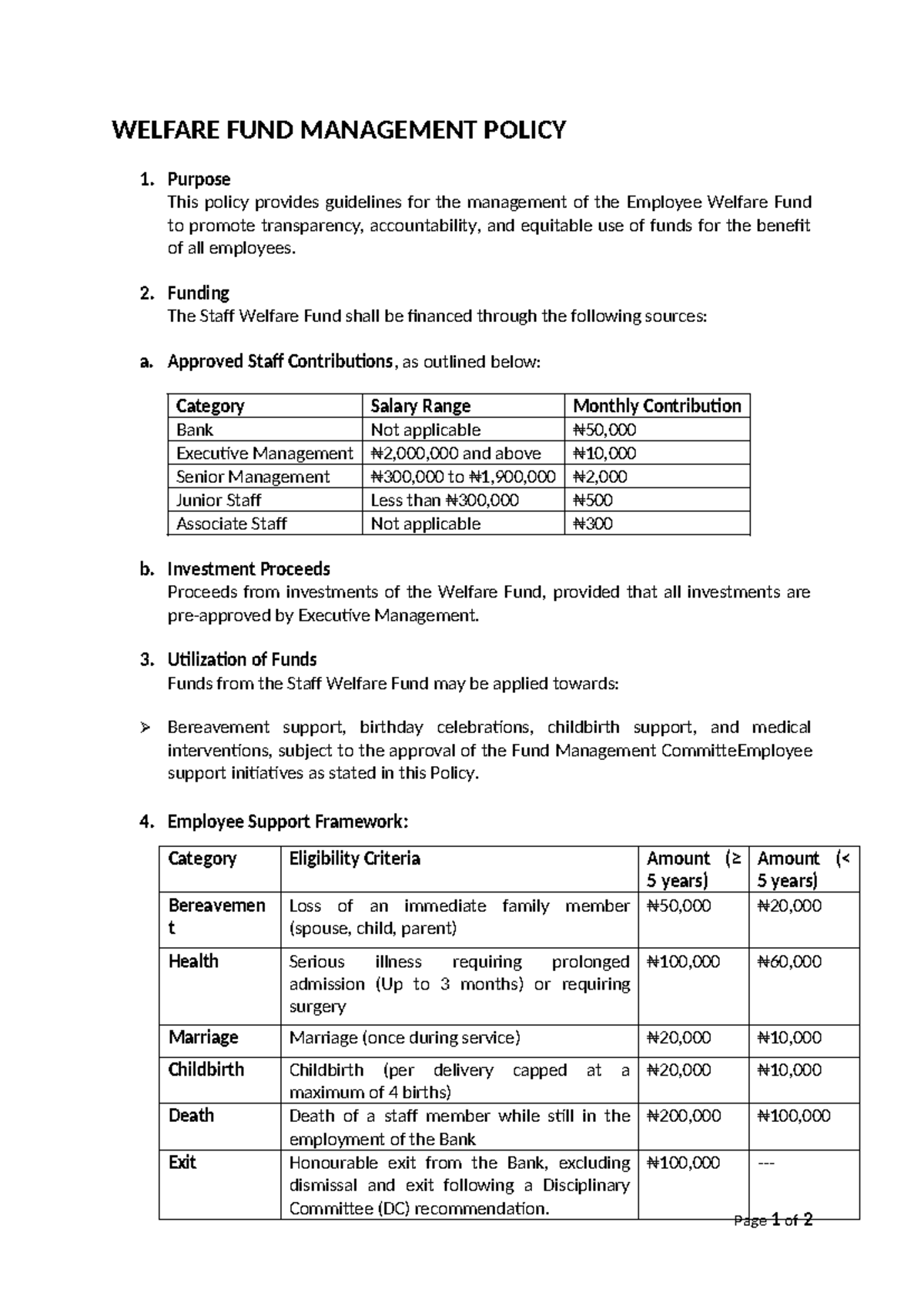 WELFARE FUND MANAGEMENT POLICY: Guidelines for Employee Support - Studocu