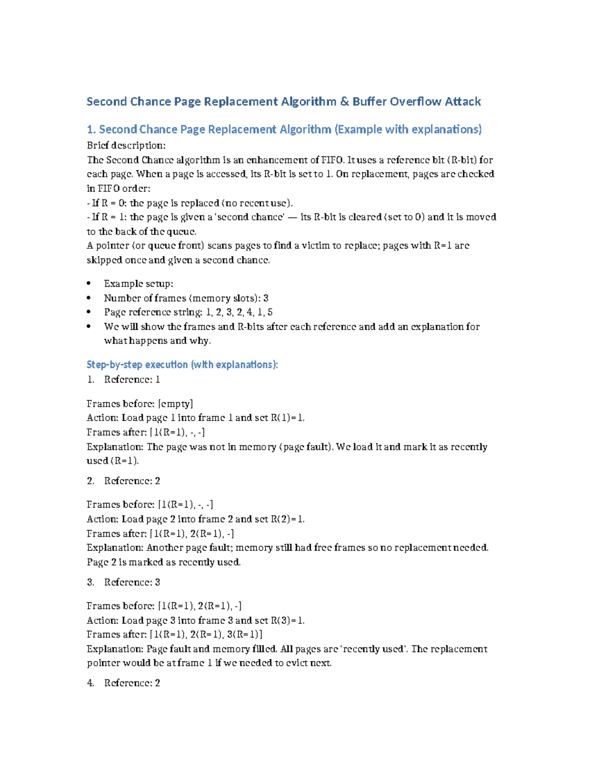 Second Chance Page Replacement Algorithm & Buffer Overflow Explained - Studocu