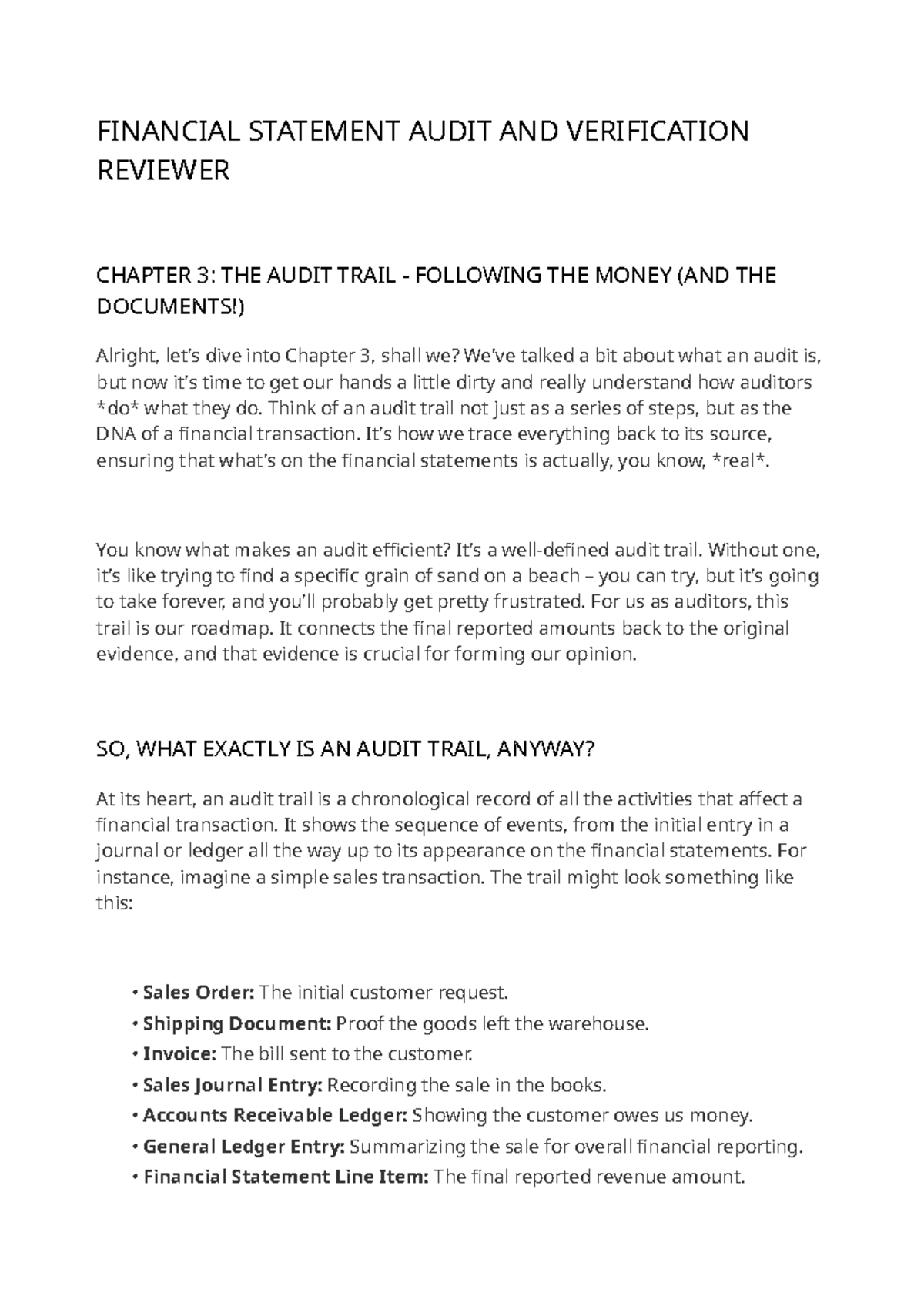 FIN 301: Financial Statement Audit & Verification - Chapter 3 Review ...