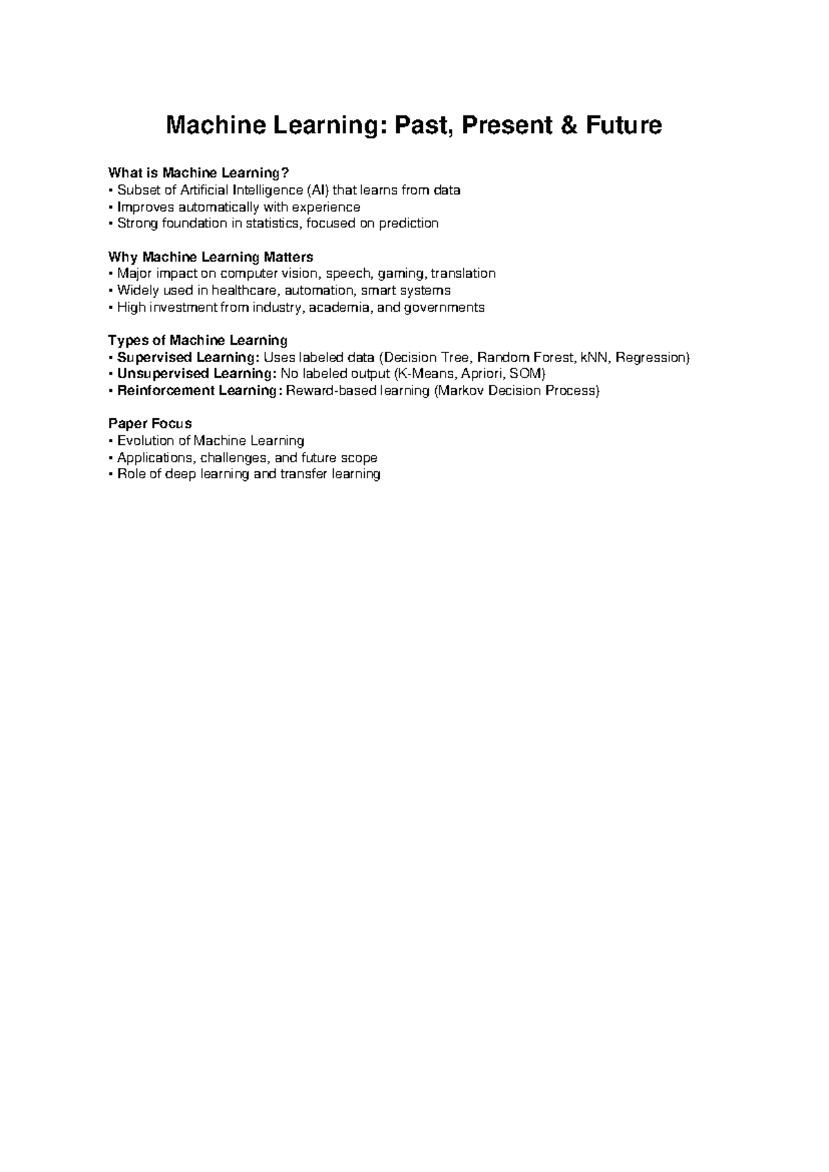 ML: Past, Present & Future Overview - Single Slide - Studocu
