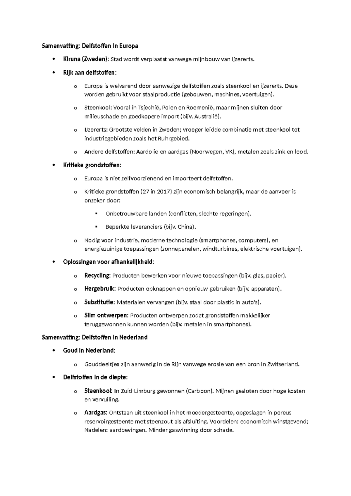 Samenvatting Delfstoffen in Europa en Nederland - Belangrijke Inzichten ...