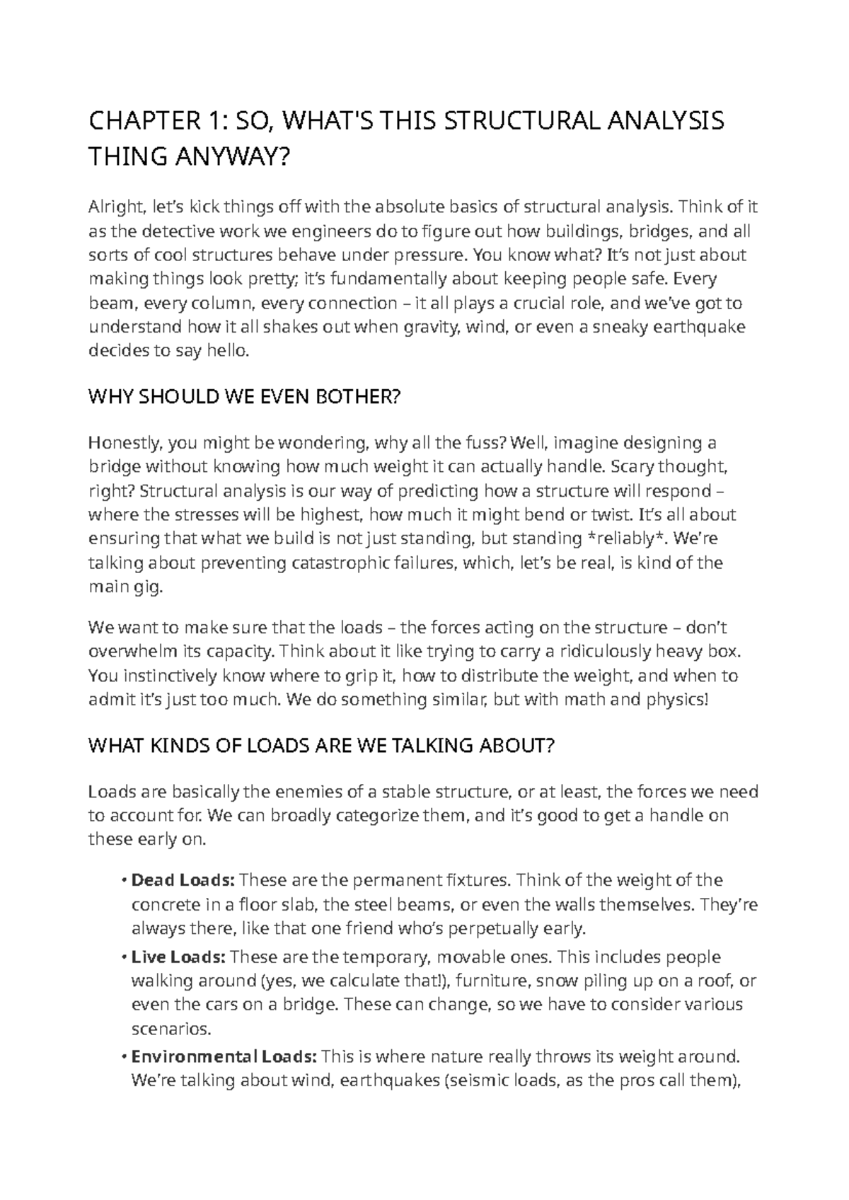 STRUCTURAL ANALYSIS (ENG101) CHAPTER 1: BASICS OF LOADS AND SAFETY - Studocu
