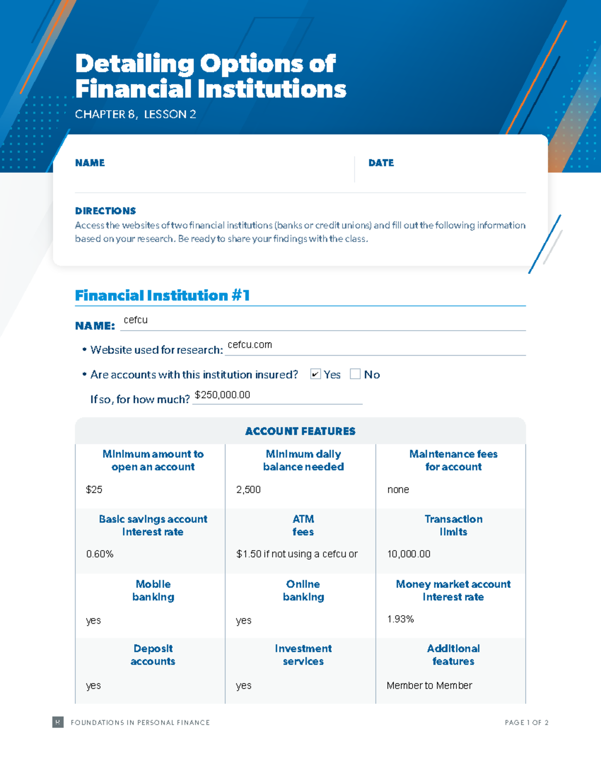 Act CH08 L02 - Research on Financial Institutions and Account Features ...