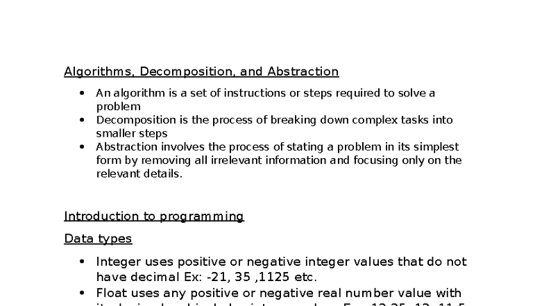 Algorithms - good - Algorithms, Decomposition, and Abstraction An algorithm is a set of - Studocu
