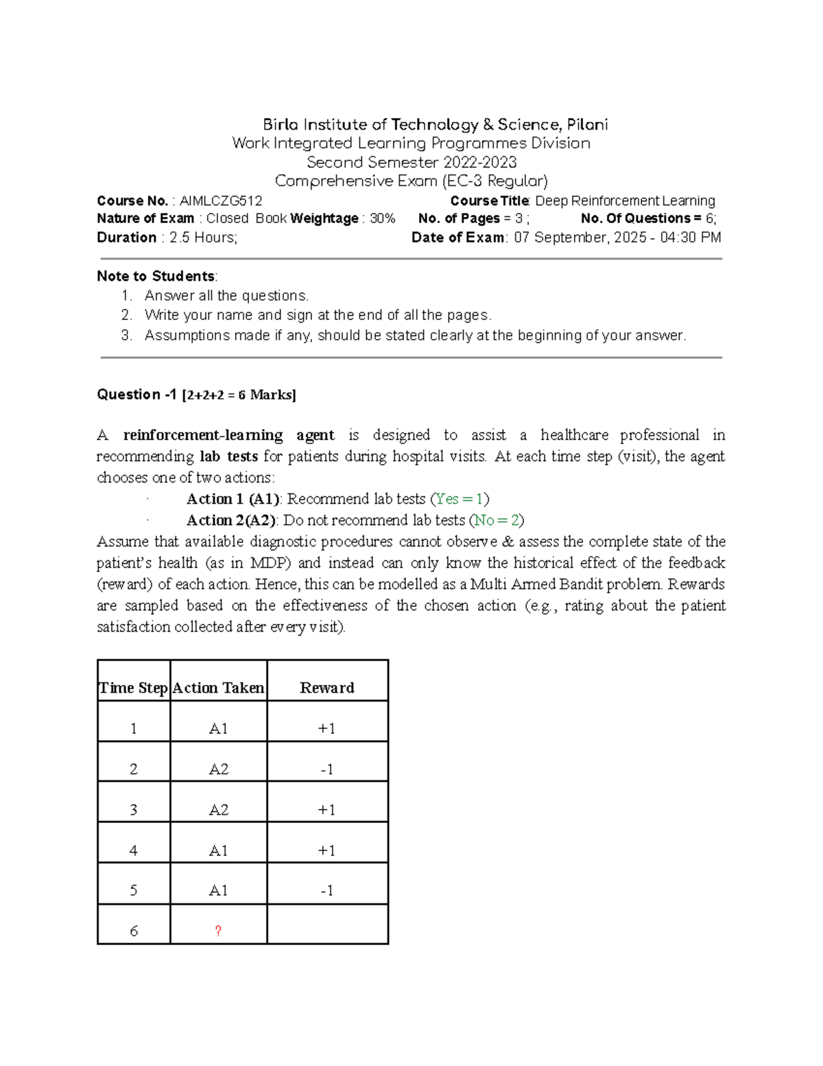 [AK] Deep Reinforcement Learning Comprehensive Exam - Regular 24-24 ...