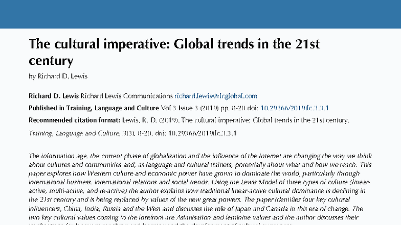 The cultural imperative Global trends in the 21st - The cultural ...