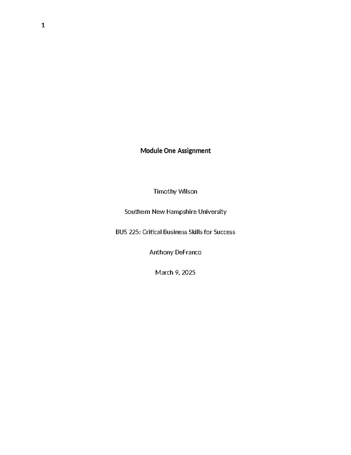 BUS 225: Module One Assignment on Critical Business Skills - Studocu