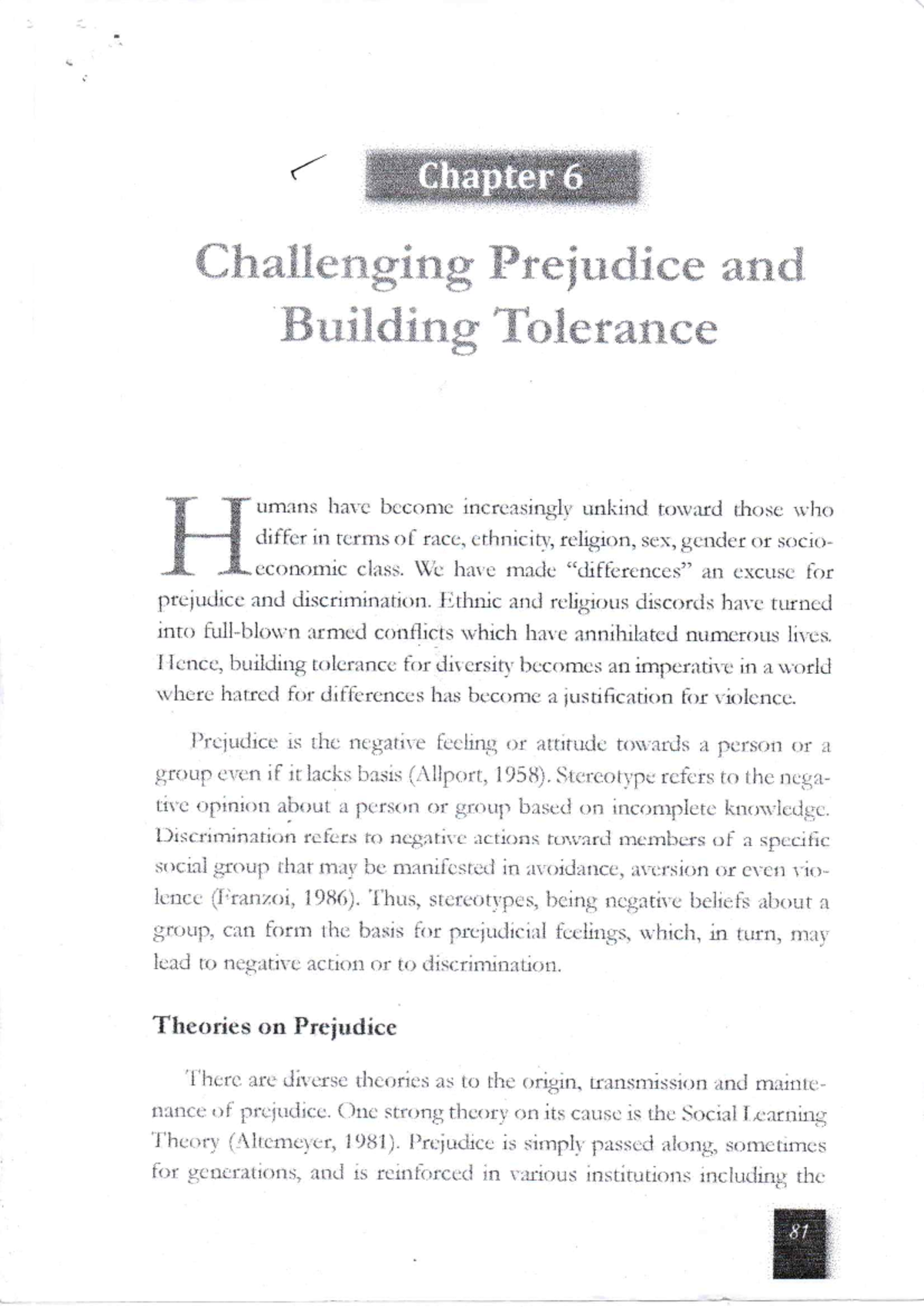 Lesson 6: Challenging Prejudice and Fostering Tolerance - Studocu