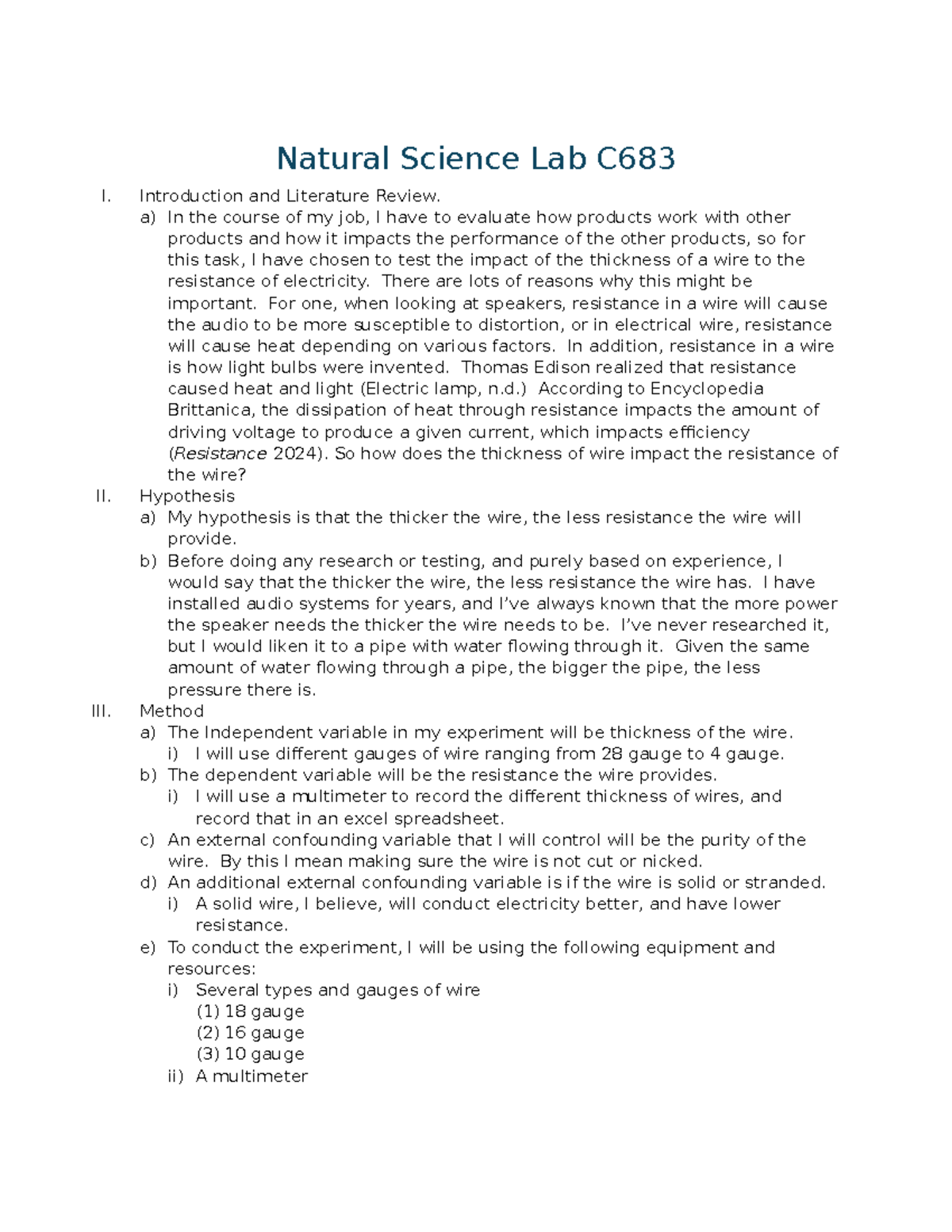 Natural Science Lab C683 - Natural Science Lab C I. Introduction and ...