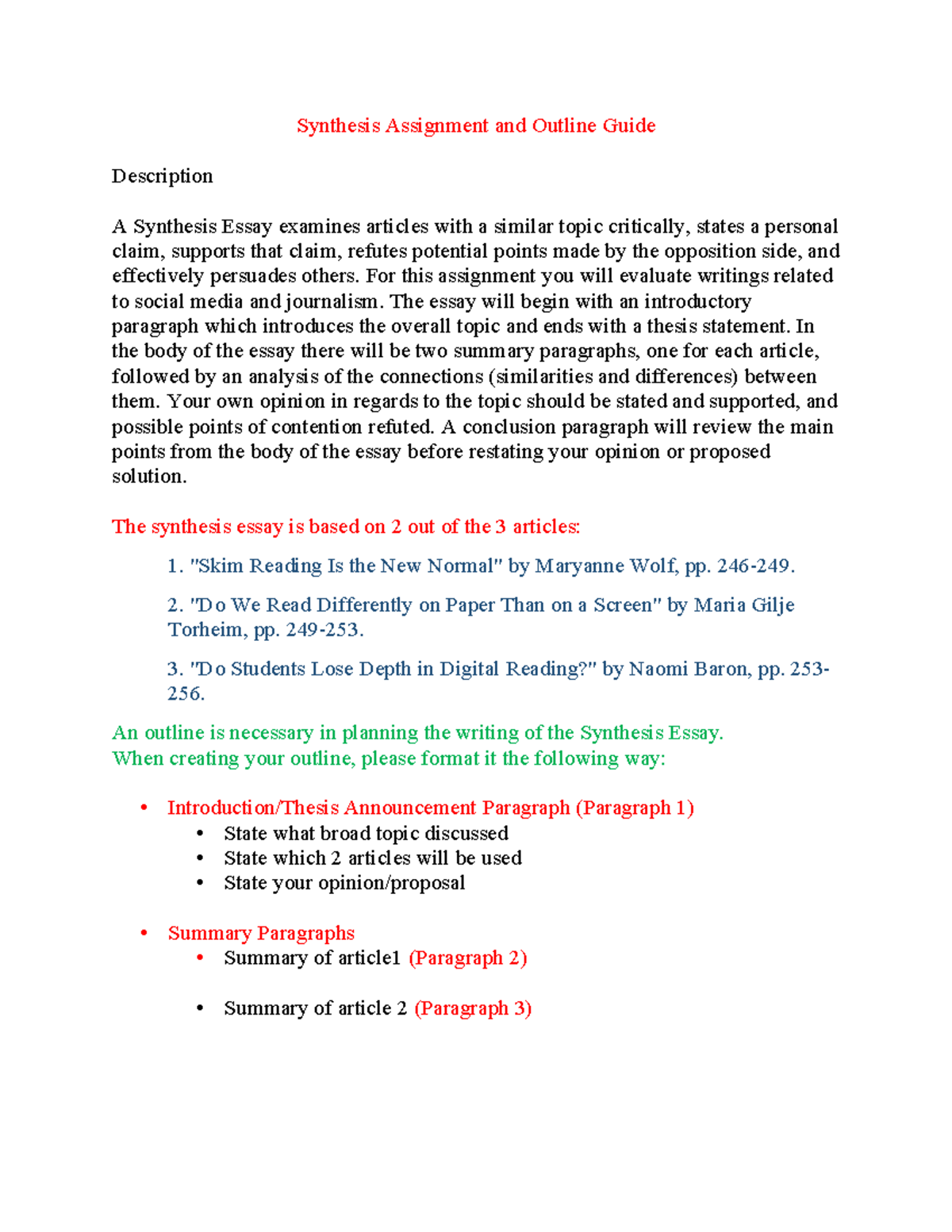 Synthesis Essay Outline Instructions for ENG101-4 - Studocu