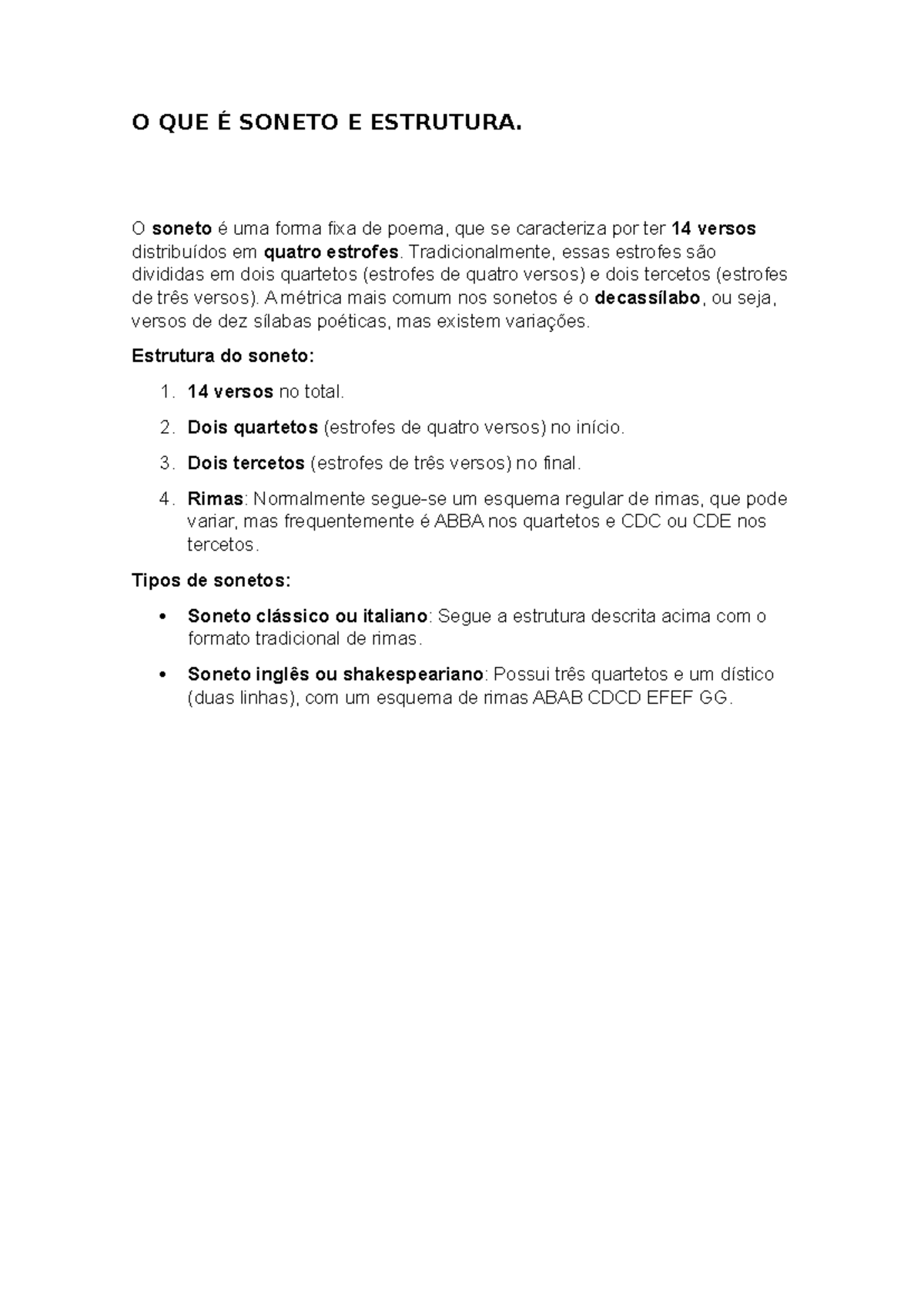O QUE É Soneto E Estrutura - O QUE É SONETO E ESTRUTURA. O soneto é uma ...