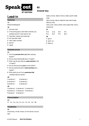 ANSWER KEY: Speakout 3rd Edition B2 Workbook - Studocu