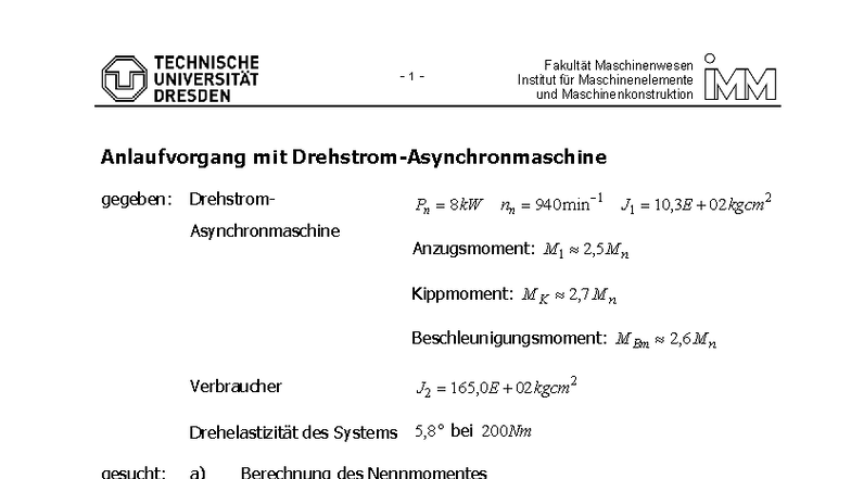 AS U 02 Anlaufvorgang mit Drehstrom-Asynchronmaschine - Übung 2 - Studocu