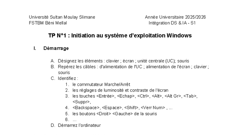 TP1 - Initiation au Système Windows I : Démarrage et Gestion des Fichiers - Studocu