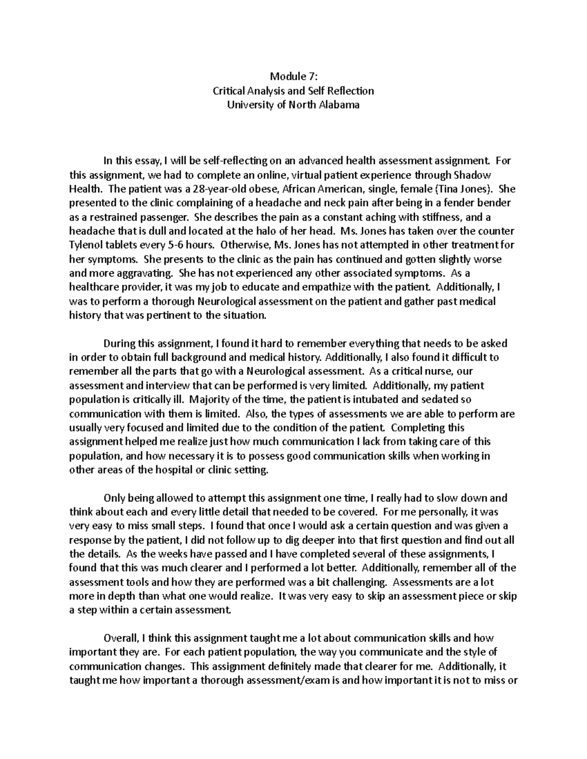 Neurological Self- Reflection - Module 7: Critical Analysis and Self ...