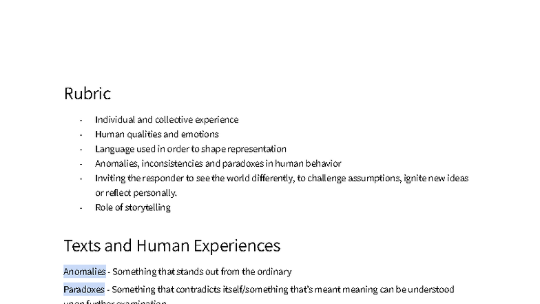 Past the Shallows: Analyzing Human Experiences and Paradoxes - Studocu