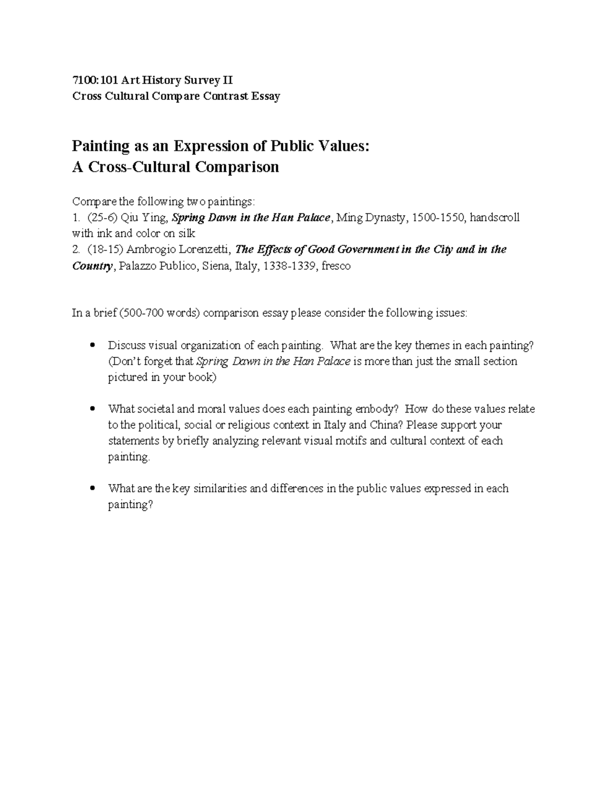 Art History Compare Contrast Essay