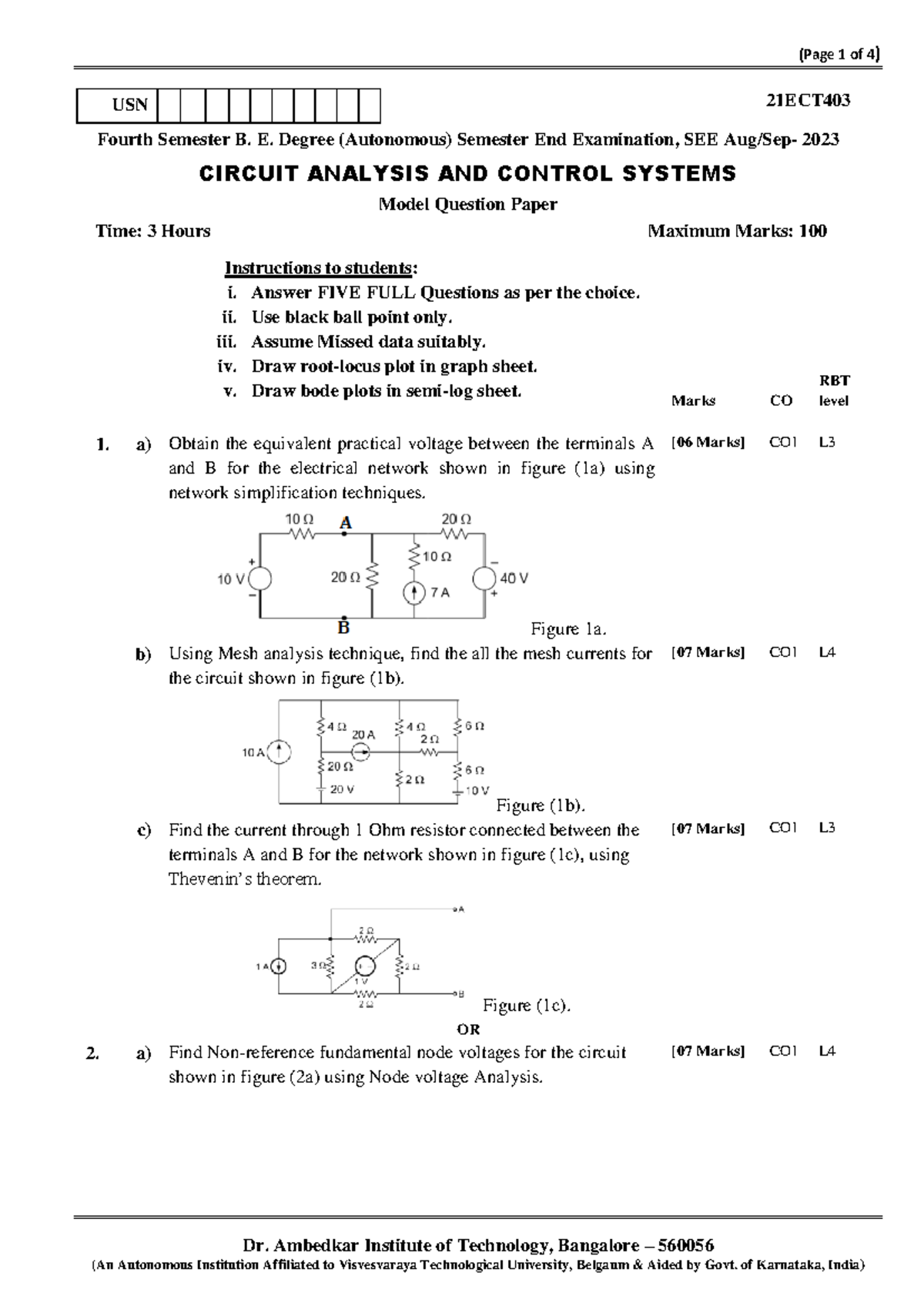 21ECT403 MQP - Question paper - Dr. Ambedkar Institute of Technology ...