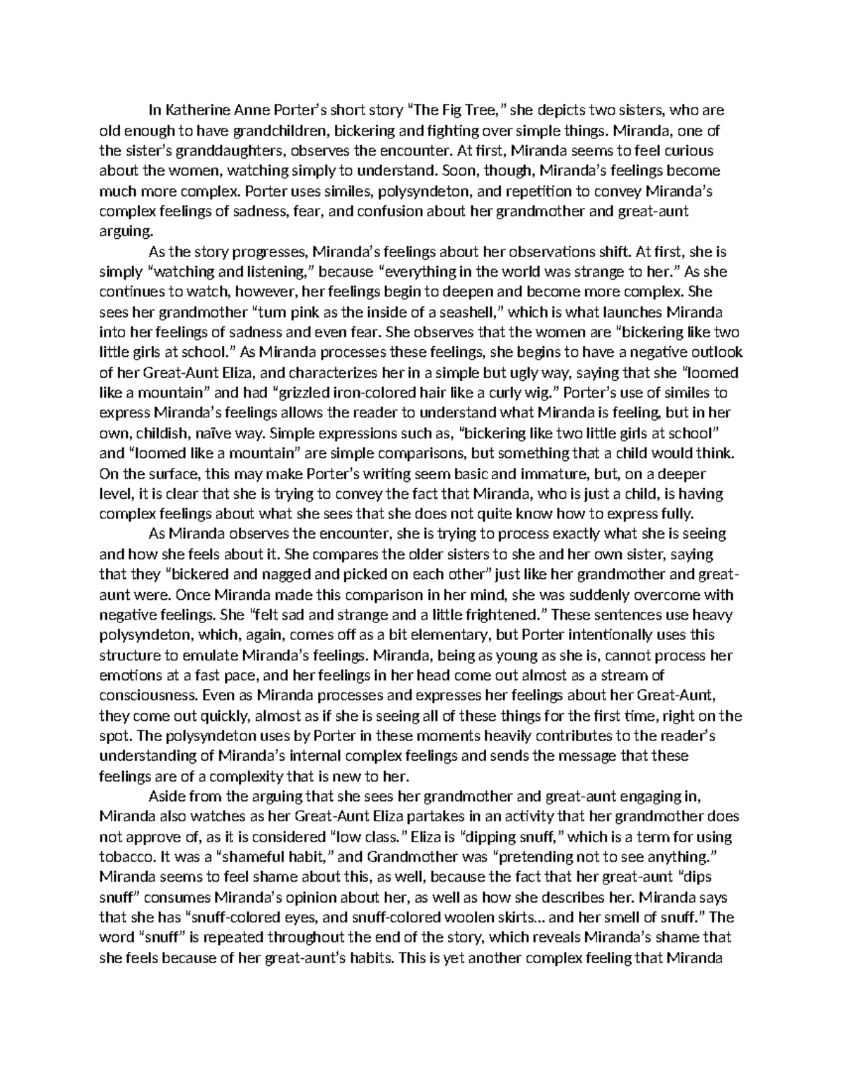AP Lit Essay: Analyzing Complex Emotions in "The Fig Tree" - Studocu