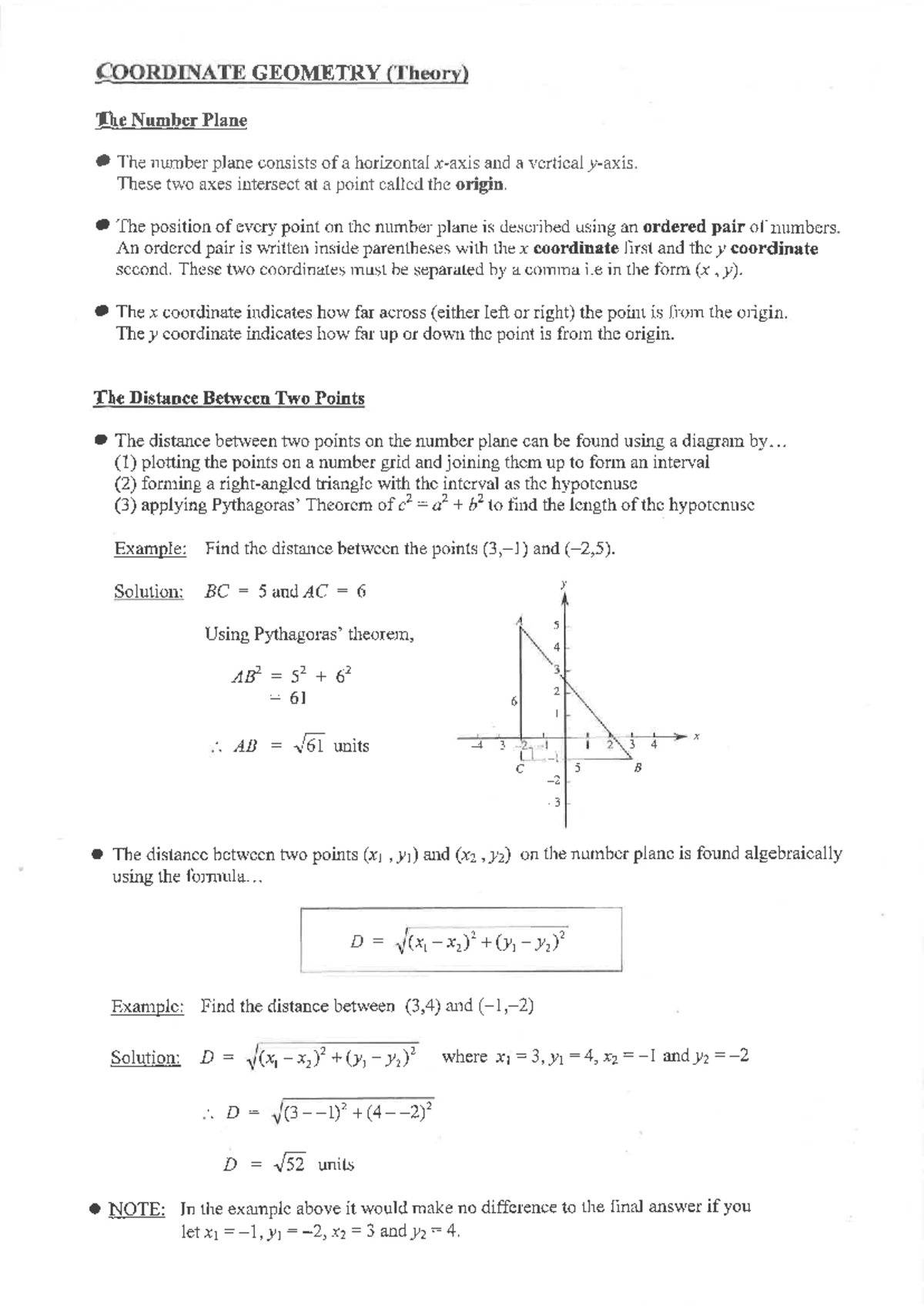 Coordinate Geometry (Theory): The Number Plane and Line Equations - Studocu