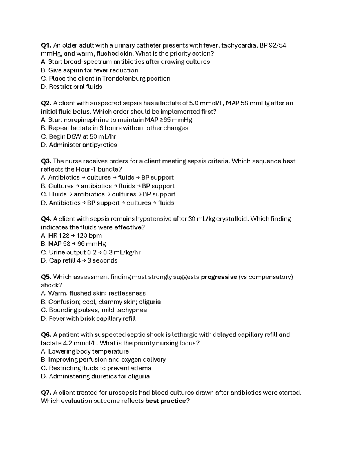 Week 8 Quiz - Sepsis and Burn Management - Studocu