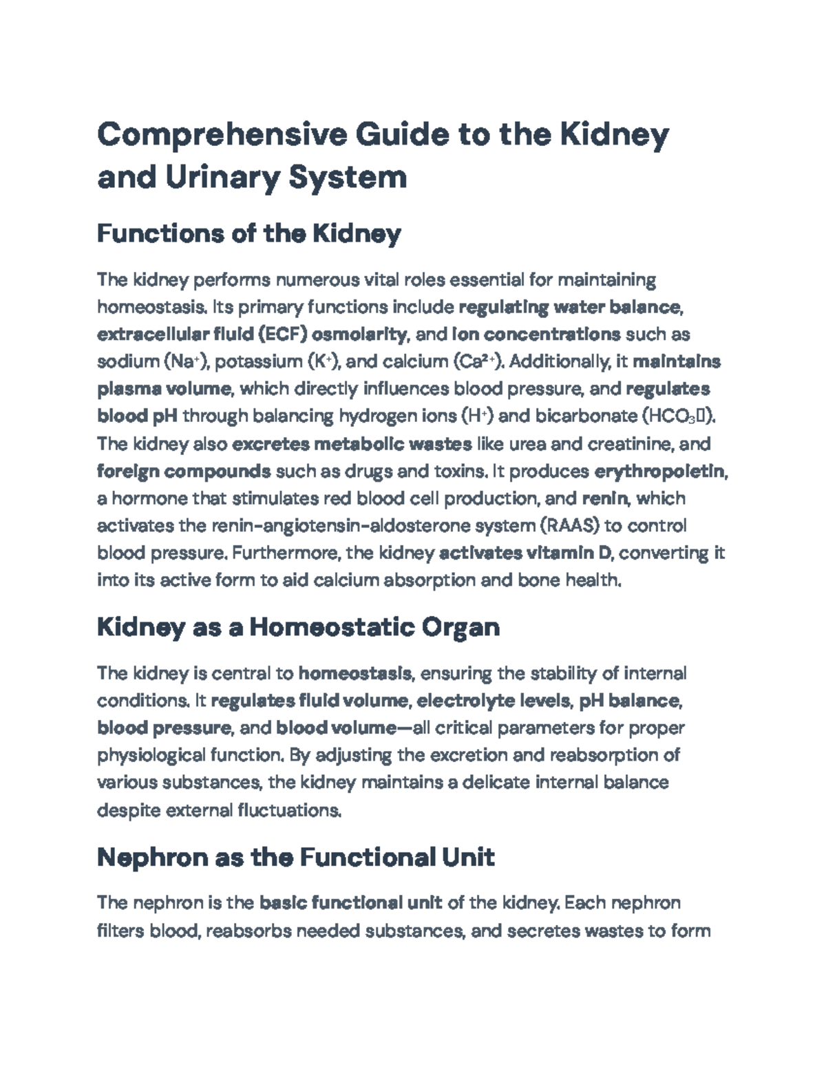 Comprehensive Overview of Kidney Functions & Regulation (BIO 101) - Studocu