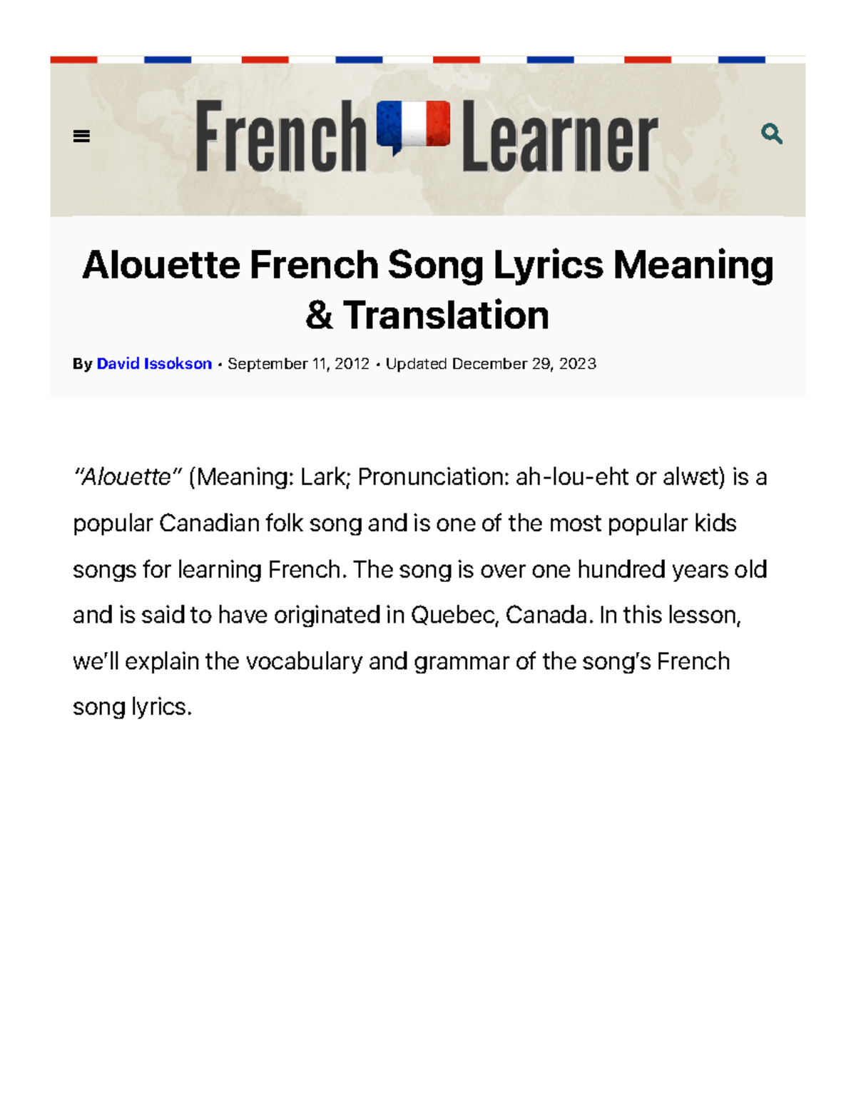 Alouette French Song Lyrics & Meaning: A Comprehensive Lesson Guide ...