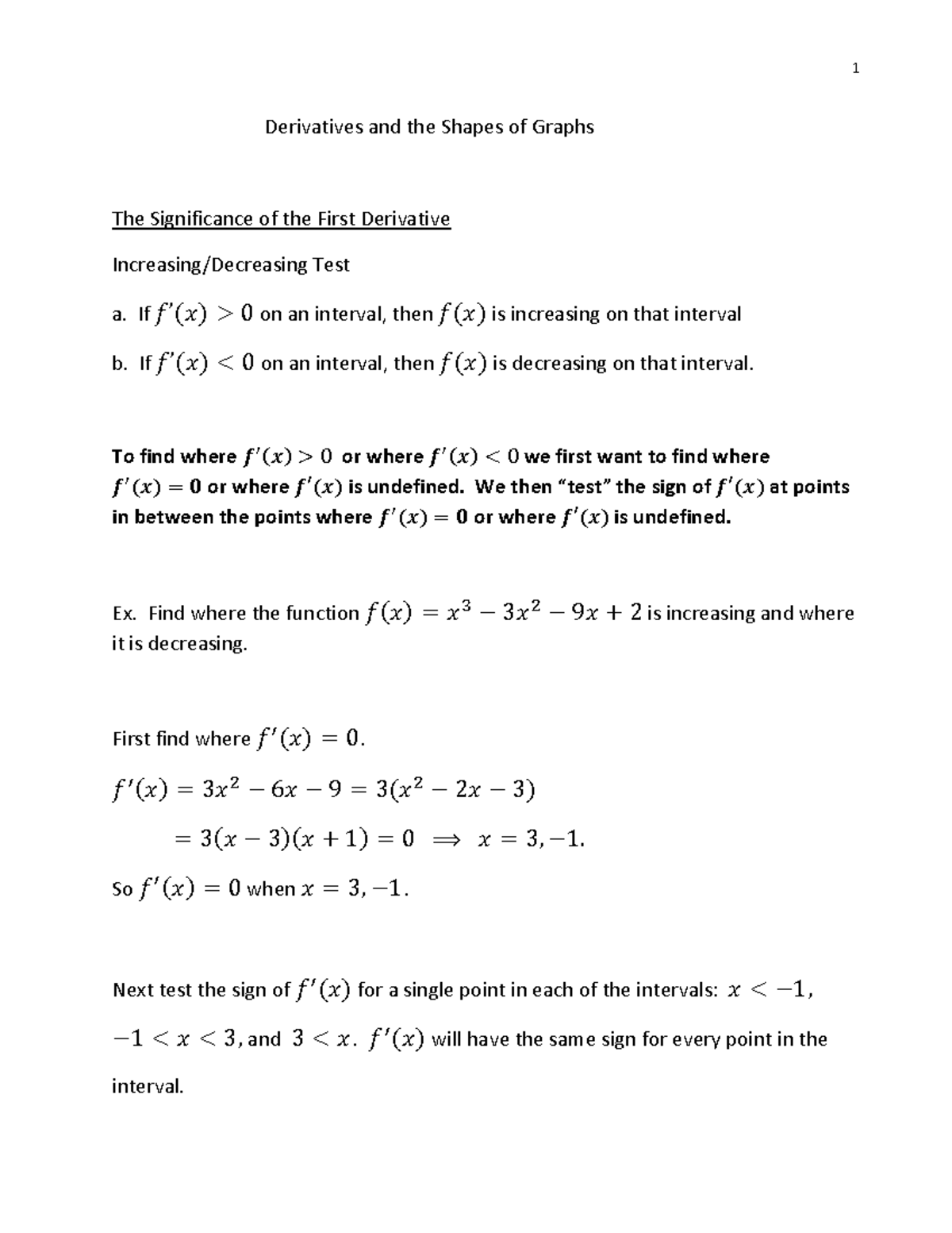19 - Derivatives and Graph Behavior: First Derivative Test Insights ...
