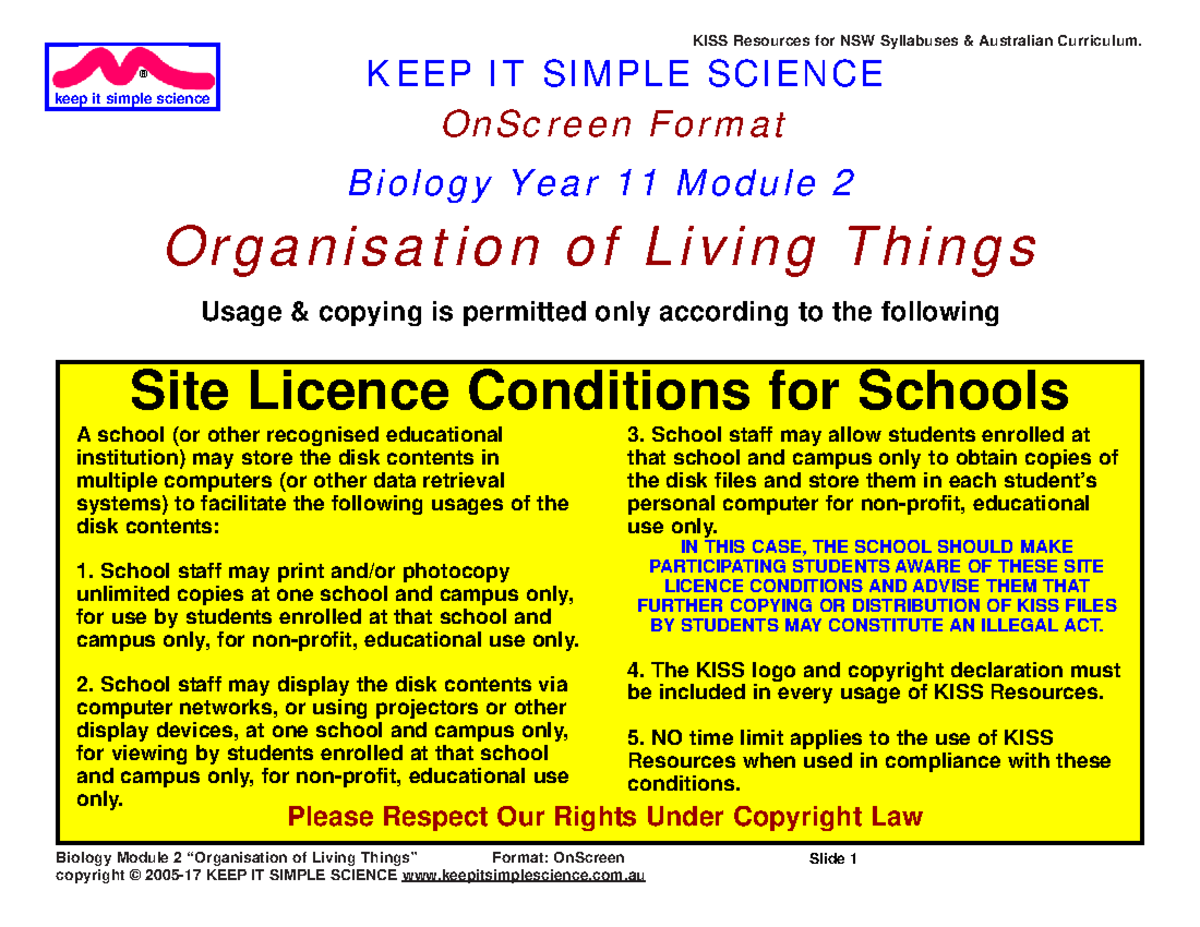 Biology 11 Module 2: Summary of Organisation of Living Things - Studocu