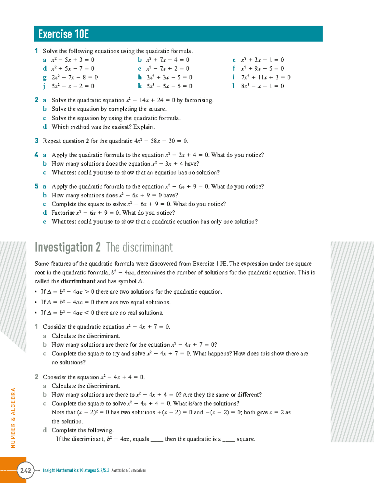 Math 10: Quadratic Equations & Discriminant Analysis Exercises - Studocu