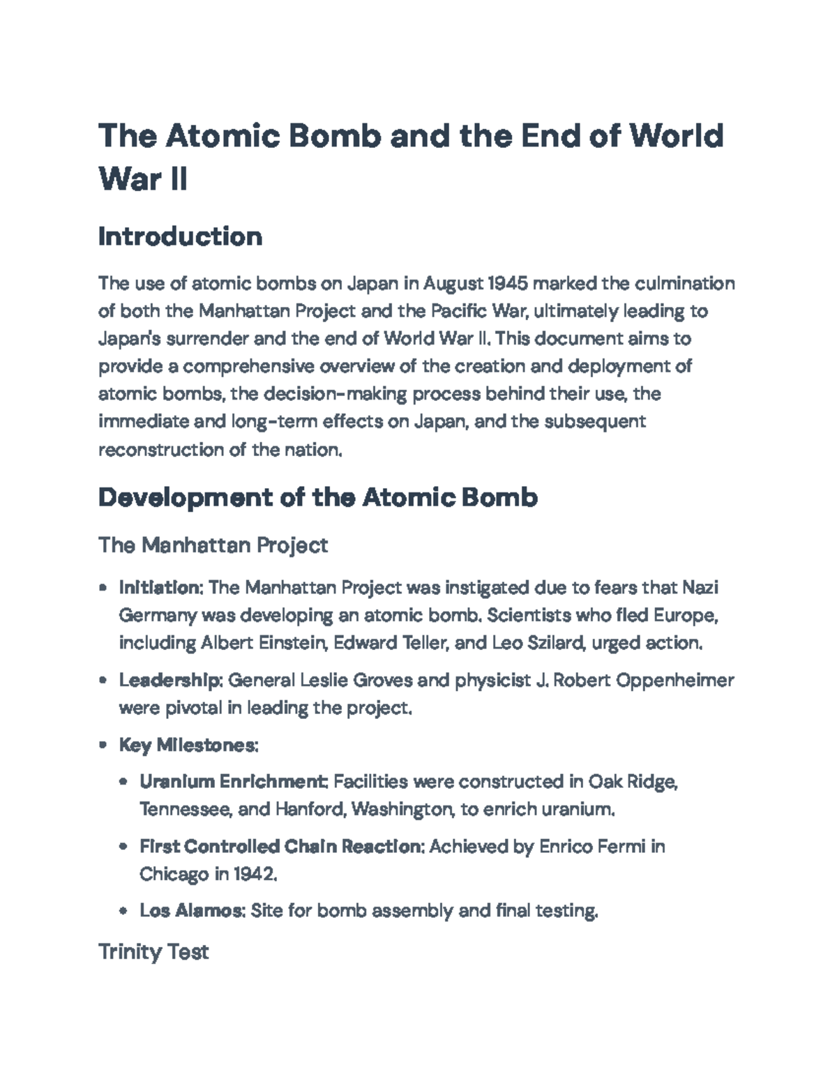 The Atomic Bomb's Impact on WWII and Japan's Surrender - HIST101 Final ...