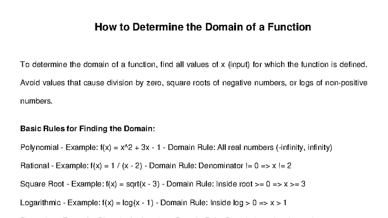 Domain of Functions Guide (MATH 101) - Studocu