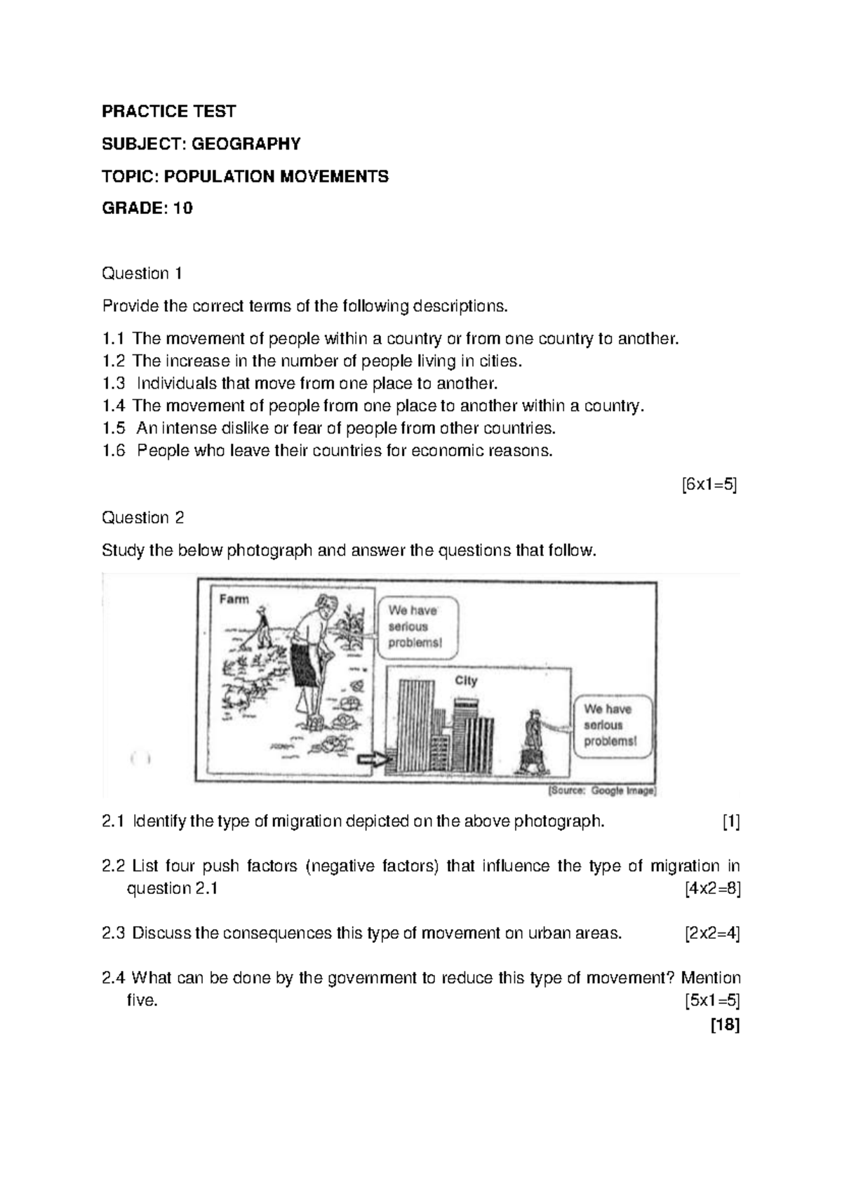 TPS3703 geography test - PRACTICE TEST SUBJECT: GEOGRAPHY TOPIC ...
